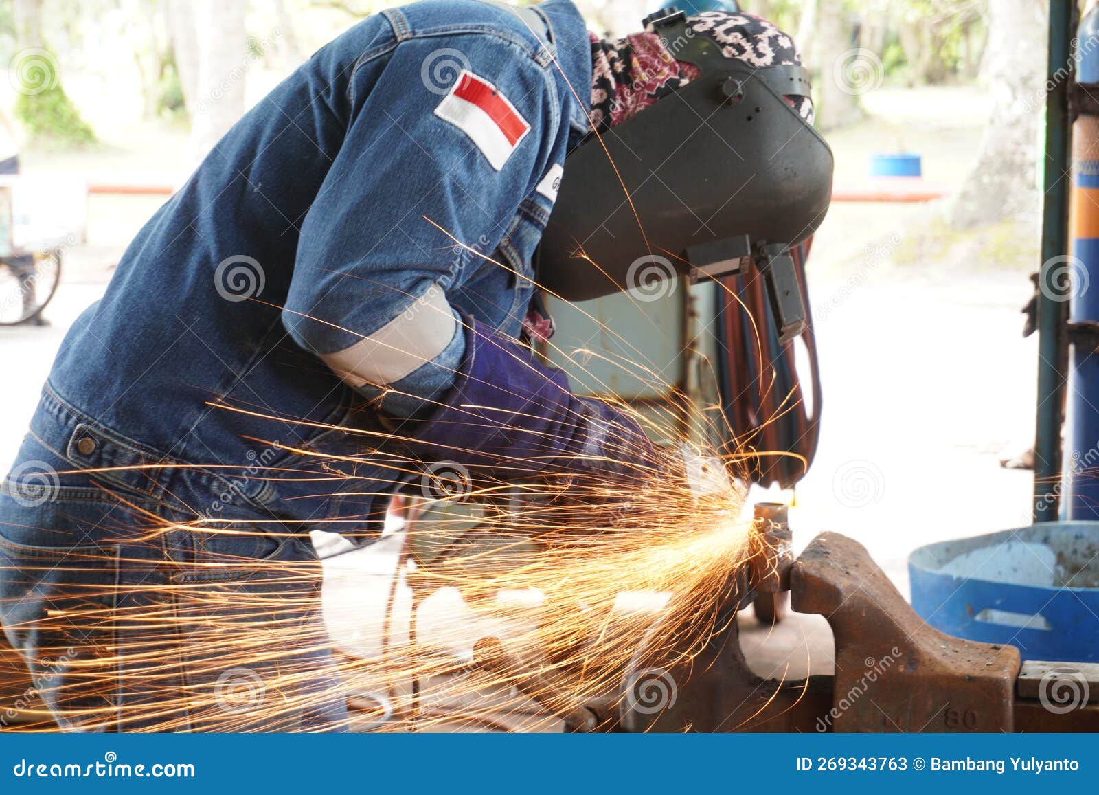 Welder Activities at Workshop with Beautiful Spark and Fire Stock Image ...