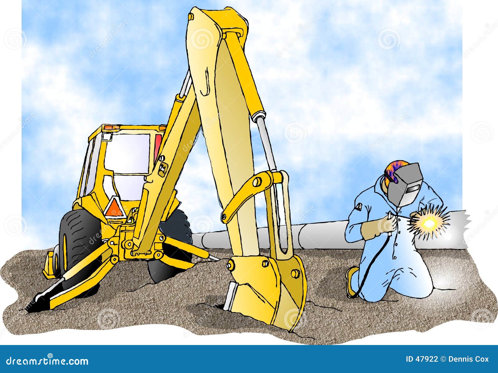Welder and a backhoe stock illustration. Illustration of pipeline - 47922