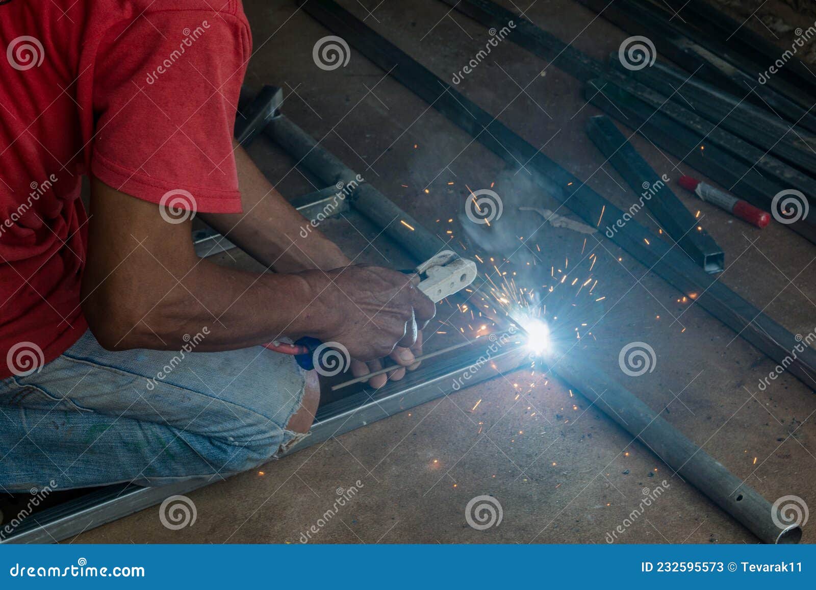 Welder Bonding Metal with Welding Device in Workshop Stock Image ...