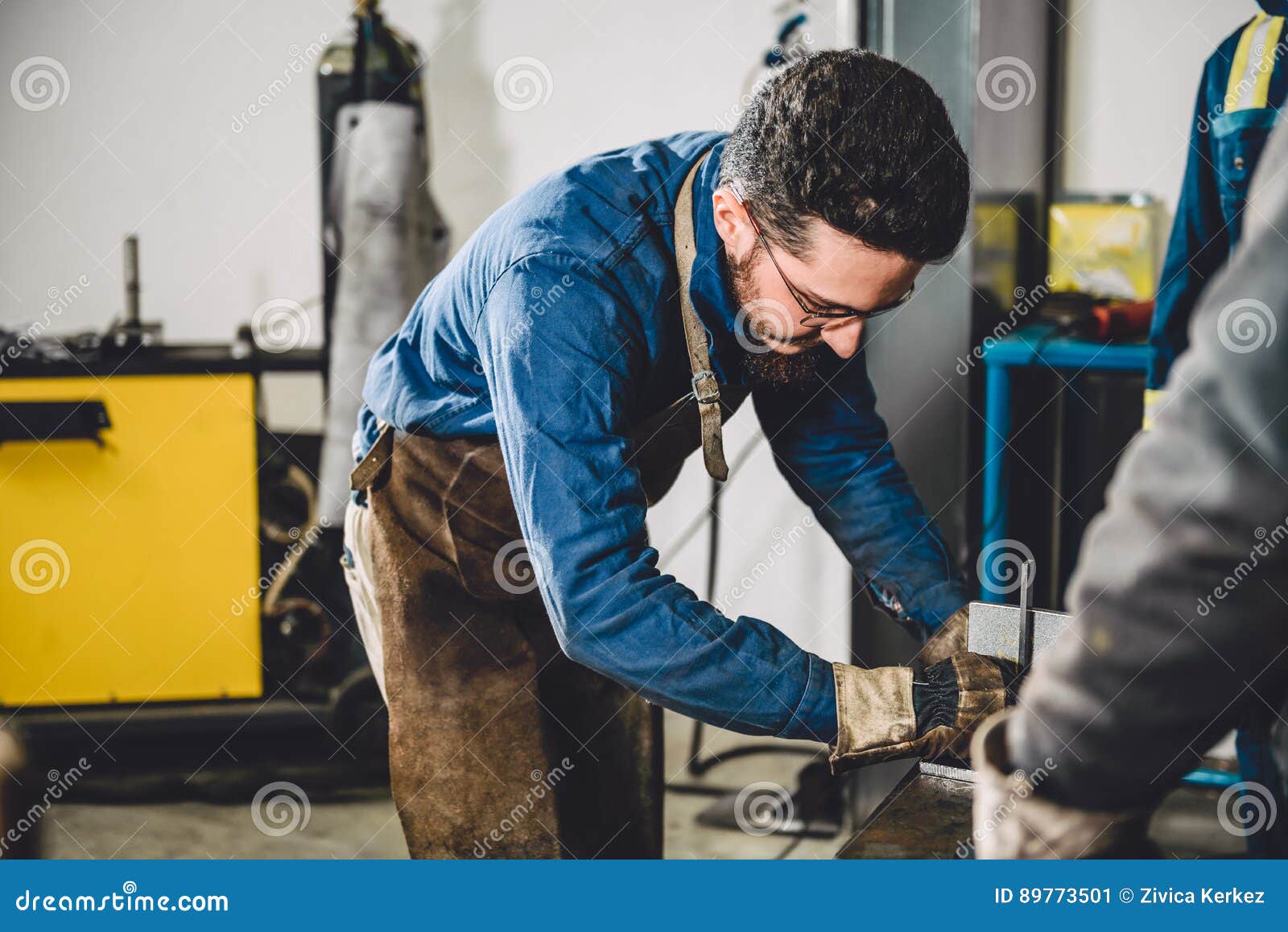 Welder Checking Angle of Welded Materials Stock Image - Image of mask ...