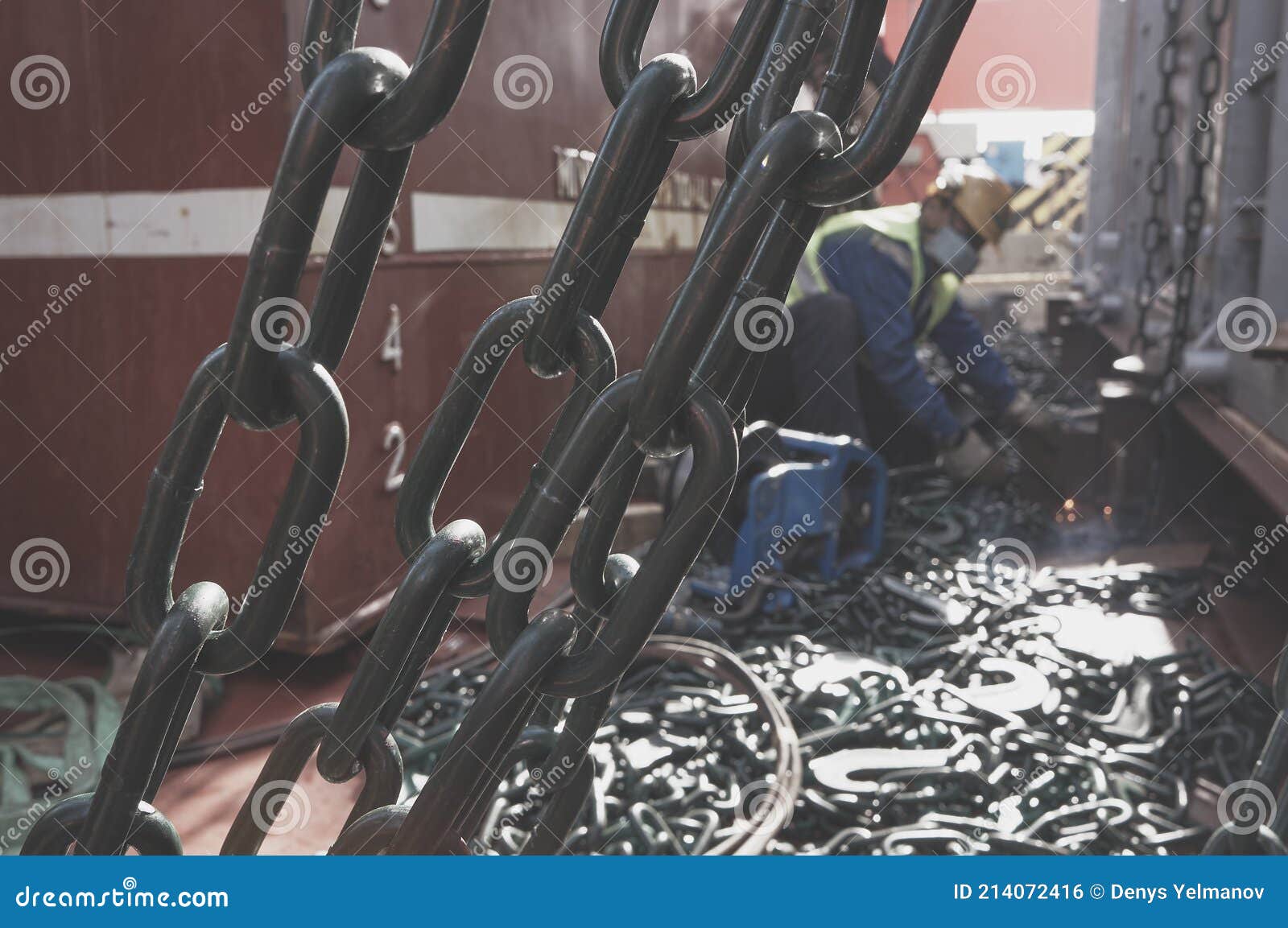 Welder Doing Welding on Deck of Ship Lashing Cargo Stock Photo - Image ...
