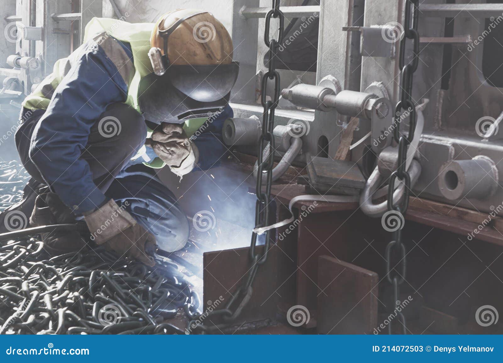 Welder Doing Welding on Deck of Ship Lashing Cargo Editorial Stock ...