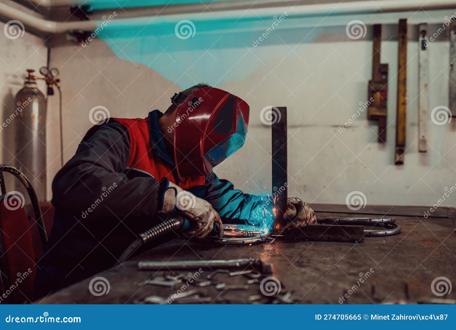 Welder Erecting Technical Steel. Industrial Steel Welder in Factory ...