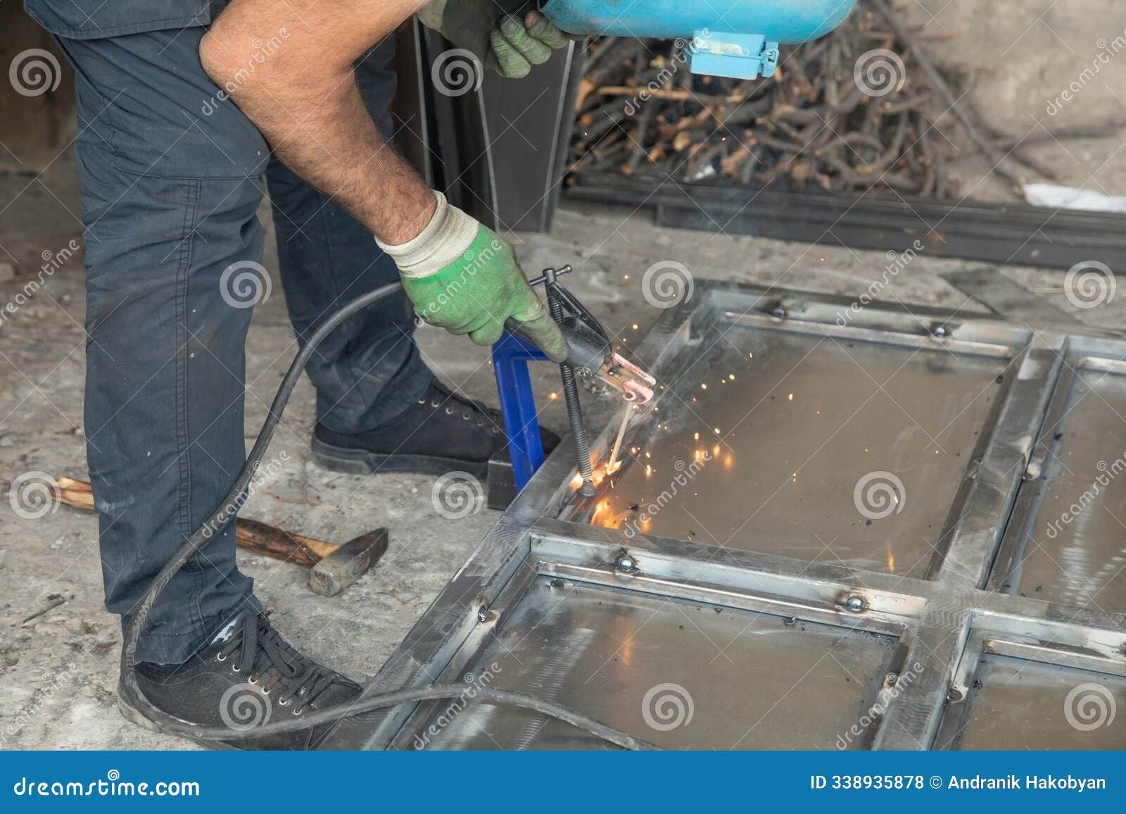 A Welder Fixing a New Metal Gate Stock Photo - Image of fire, skilled ...