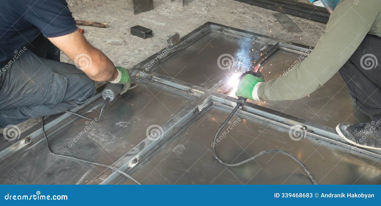 A Welder Fixing a New Metal Gate Stock Image - Image of flash, light ...