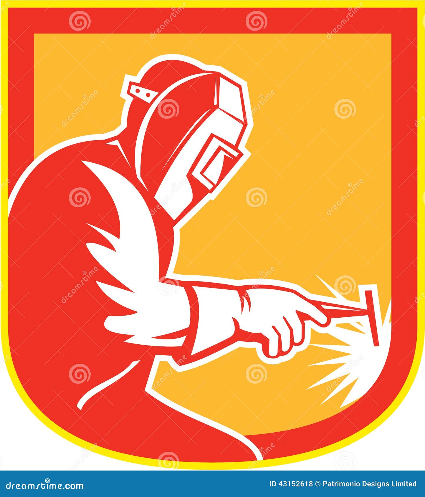 Welder Holding Welding Torch Shield Retro Stock Vector - Illustration ...