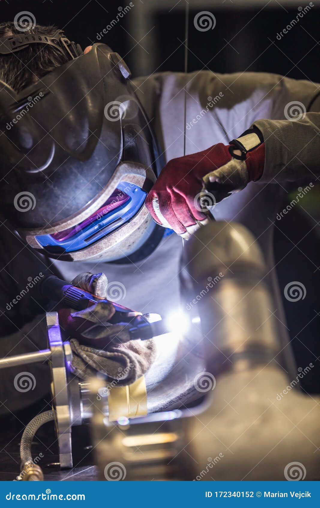 Welder Industrial Worker Welding with Argon Machine Stock Photo - Image ...