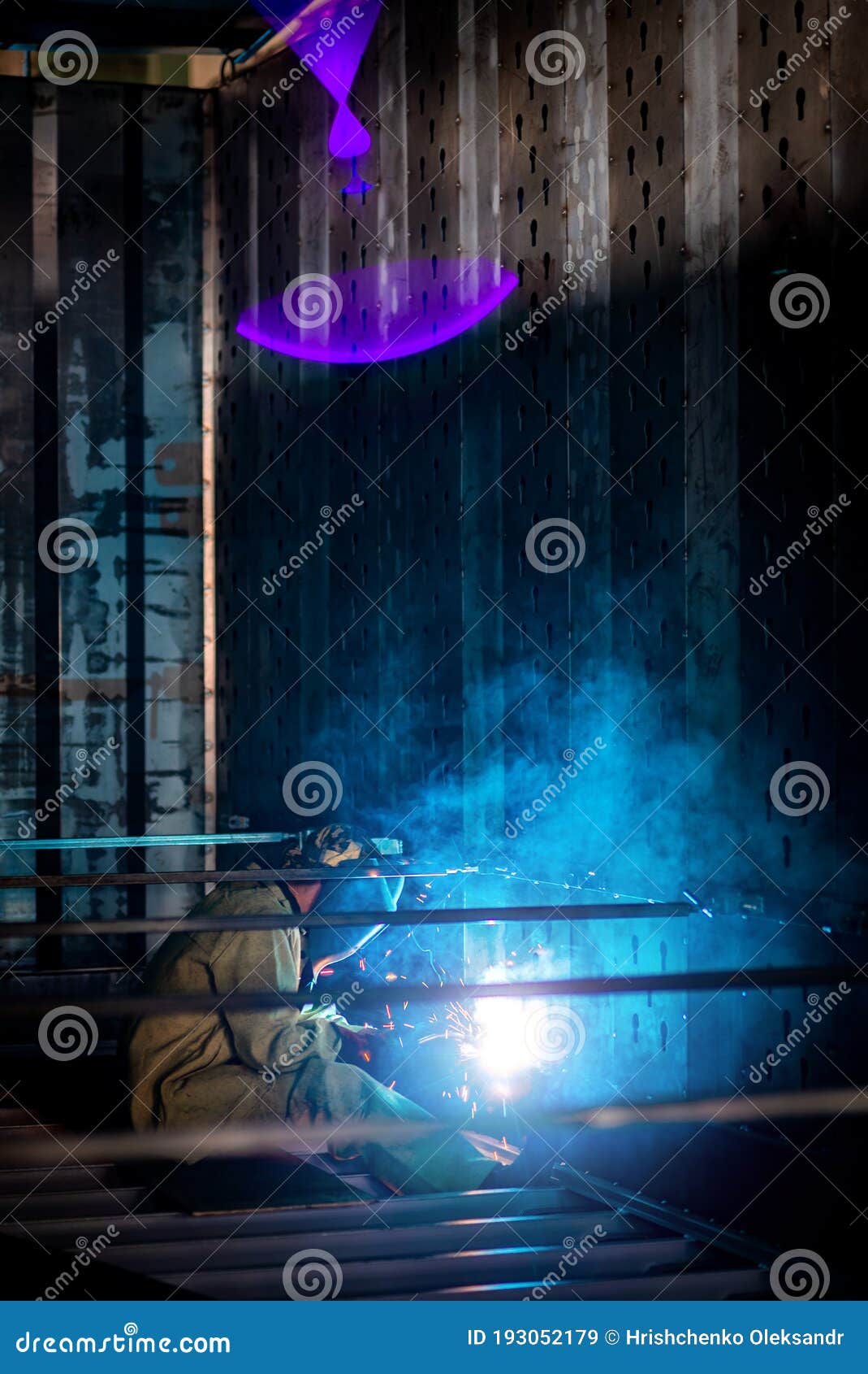 Welder Makes Welding Inside an Iron Container Stock Image - Image of ...