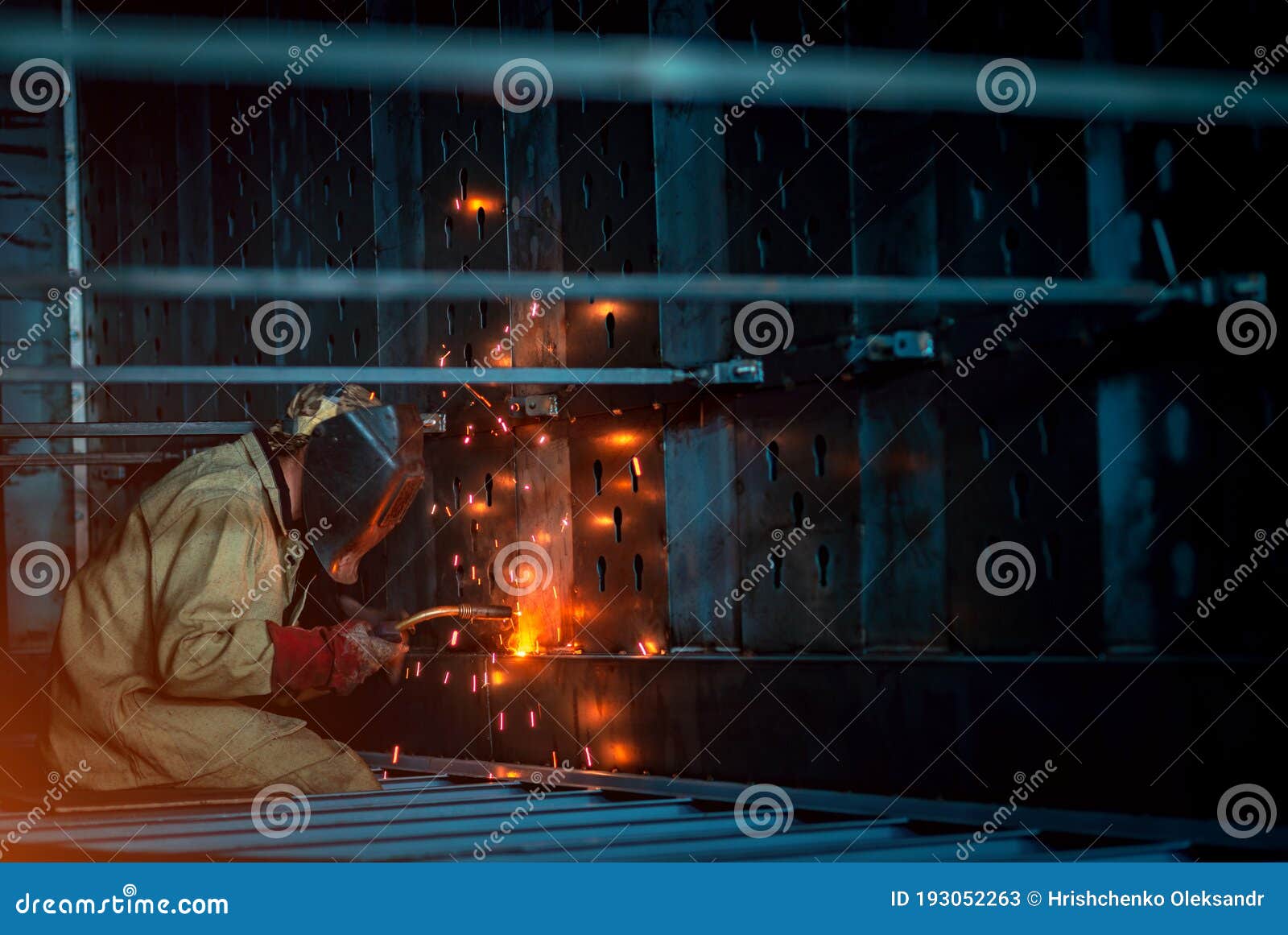Welder Makes Welding Inside an Iron Container Stock Image - Image of ...
