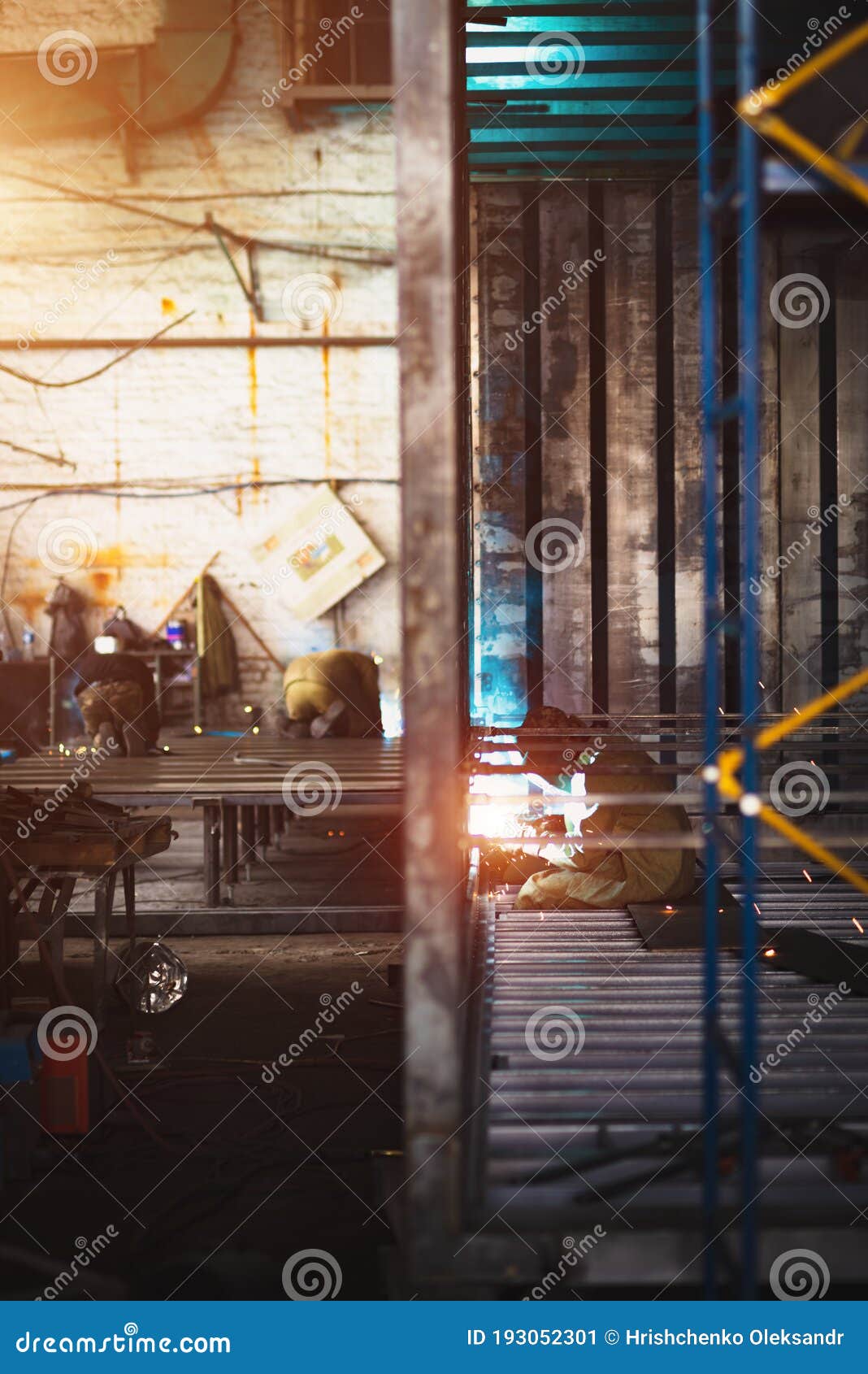 Welder Makes Welding Inside an Iron Container Stock Image - Image of ...