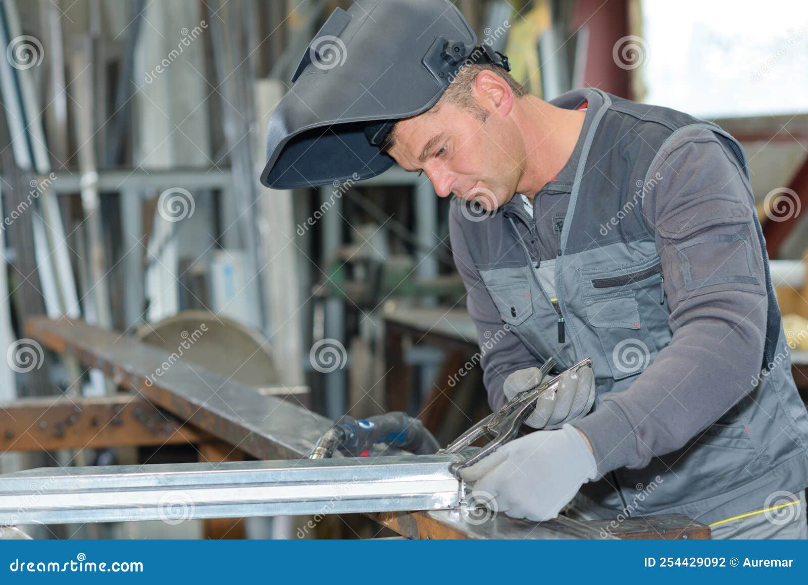 Welder man in factory stock photo. Image of repair, labor - 254429092