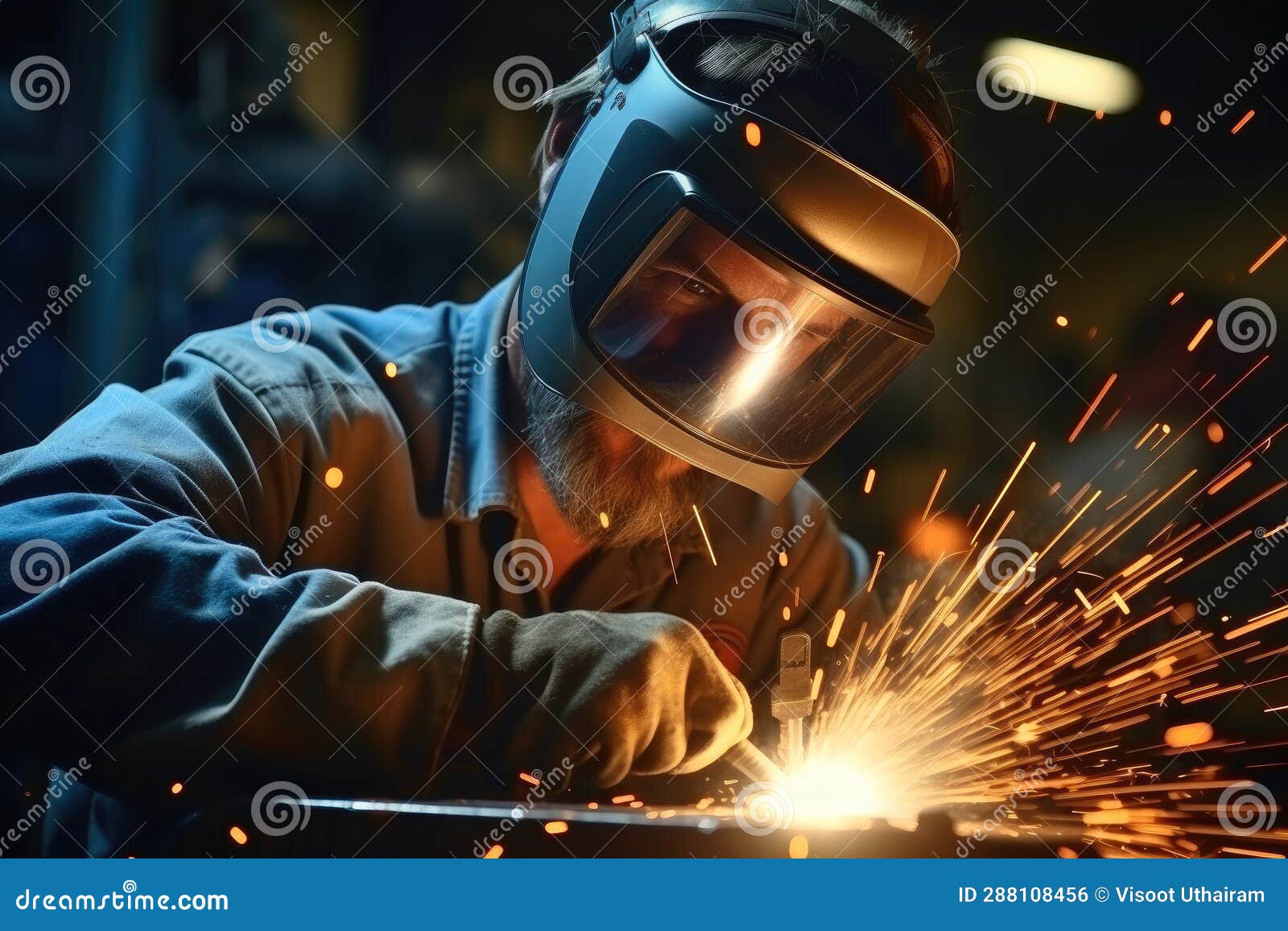 Welder, Man Welds at the Factory Stock Illustration - Illustration of ...