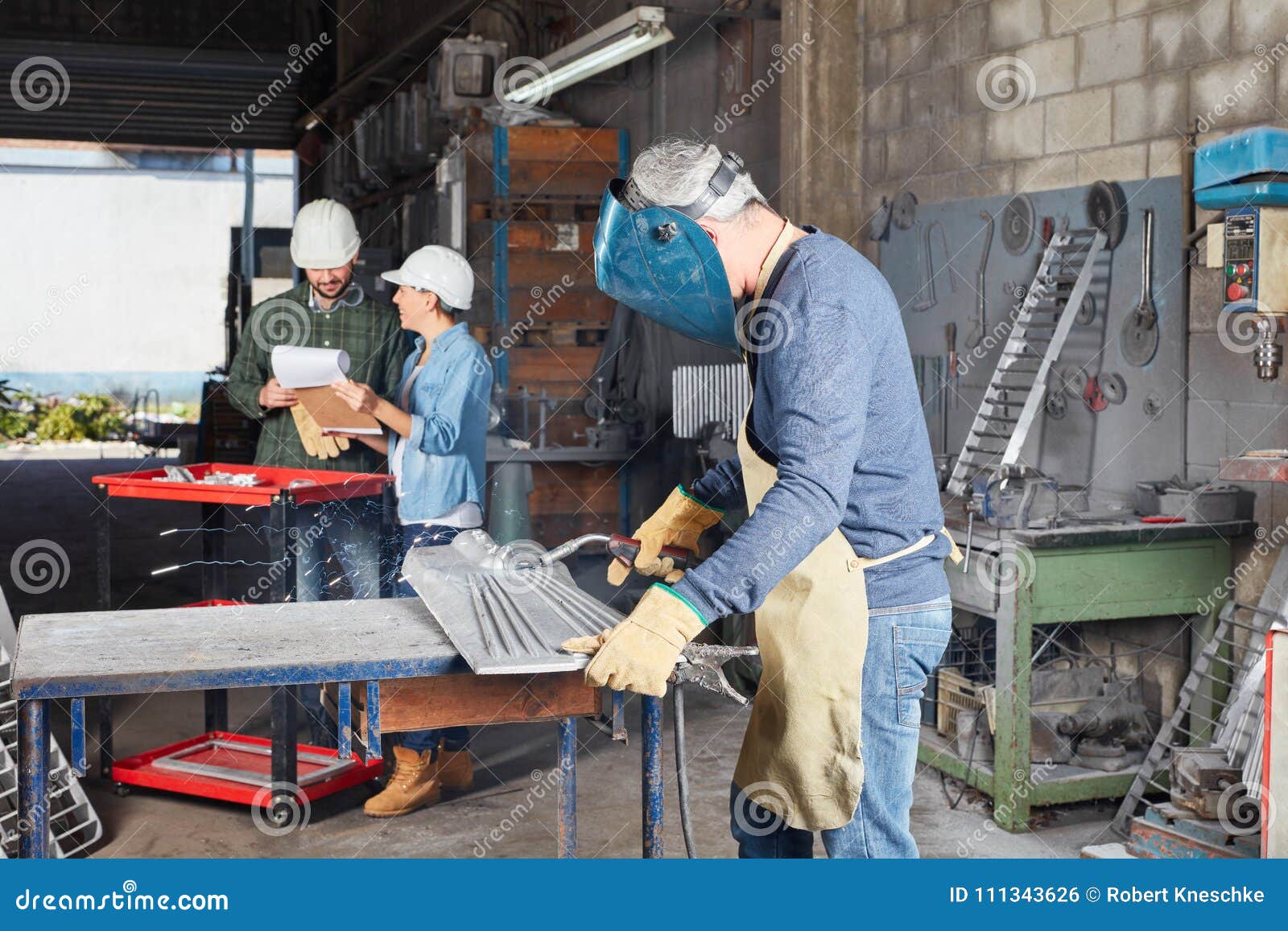 Welder or Metalworker in Workshop Stock Photo - Image of iron ...