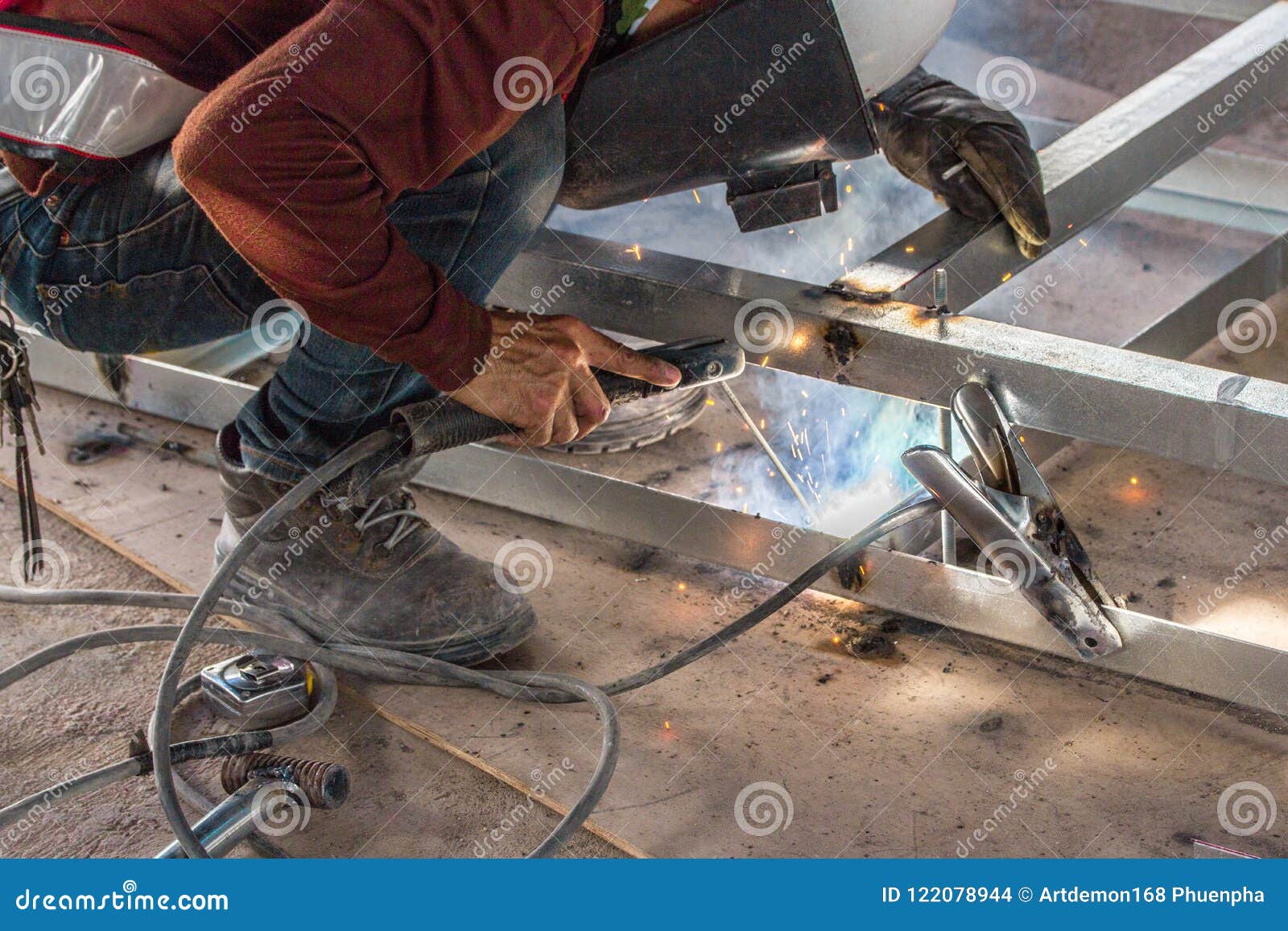 The Welder in the Operate,Employee Welding U-steel Using Welder Machine ...