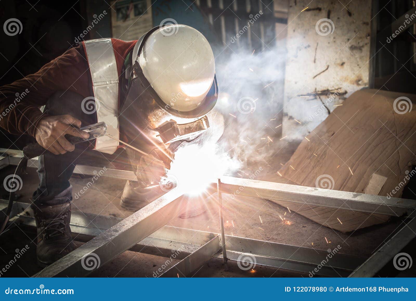 The Welder in the Operate,Employee Welding U-steel Using Welder Machine ...