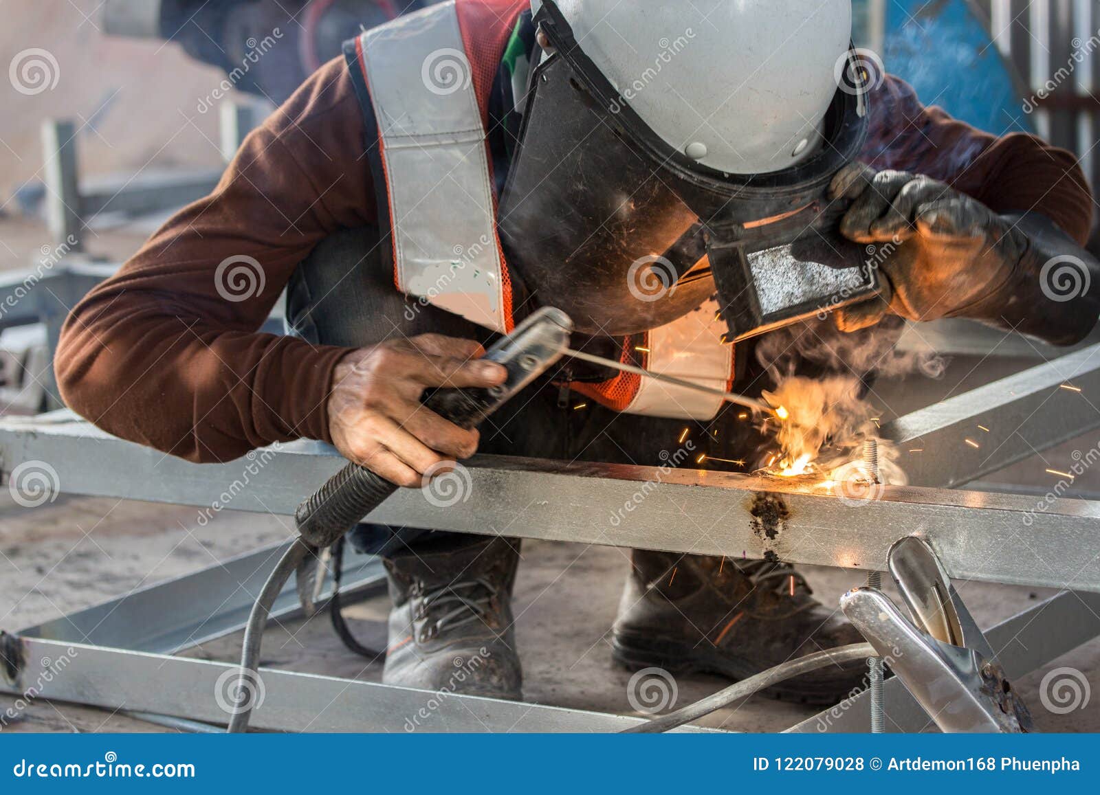 The Welder in the Operate,Employee Welding U-steel Using Welder Machine ...