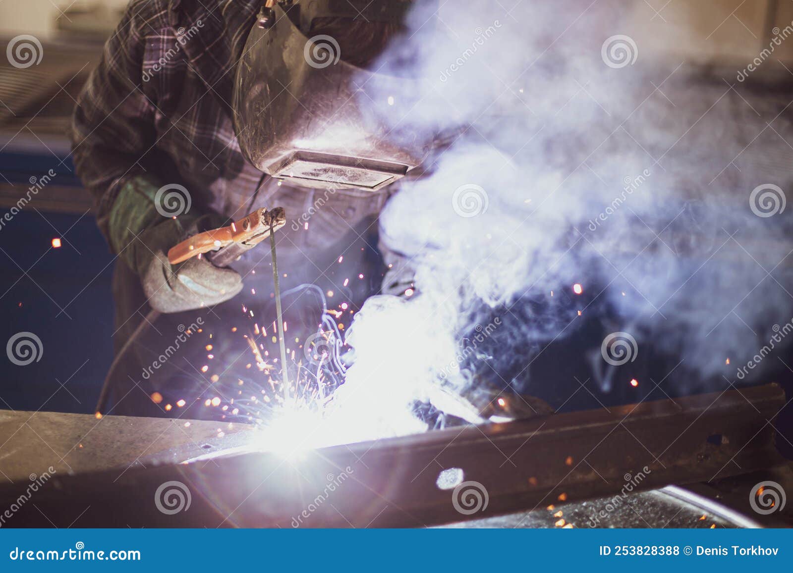 Welder Performing His Work at a Stationary Post for Electric Arc ...