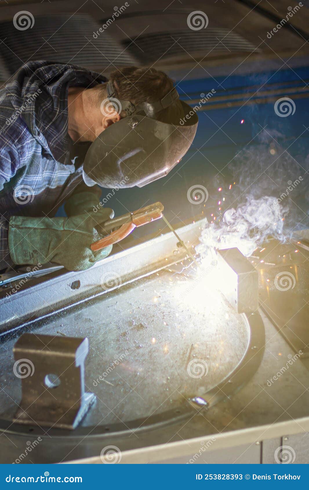 Welder Performing His Work at a Stationary Post for Electric Arc ...