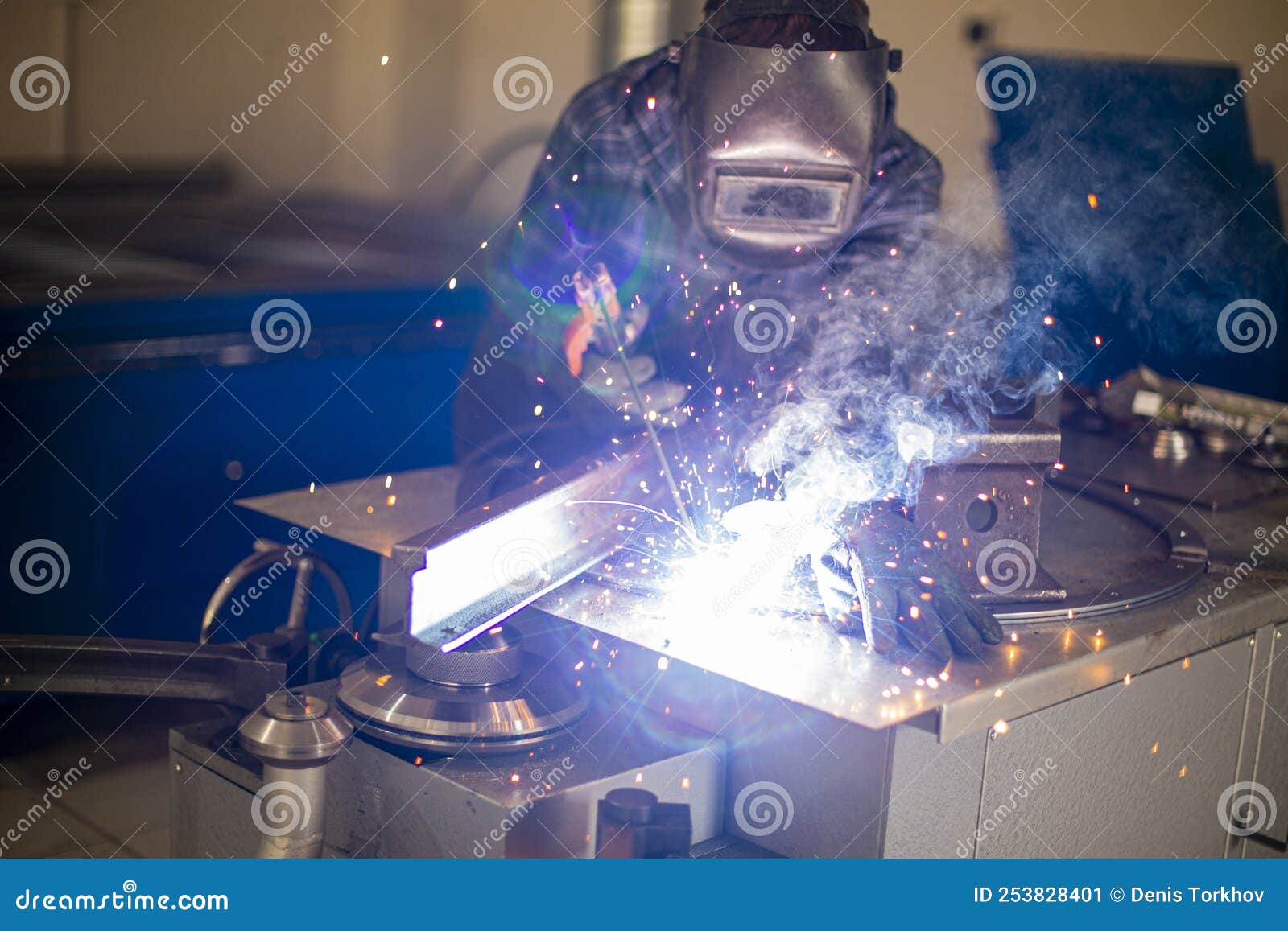 Welder Performing His Work at a Stationary Post for Electric Arc ...