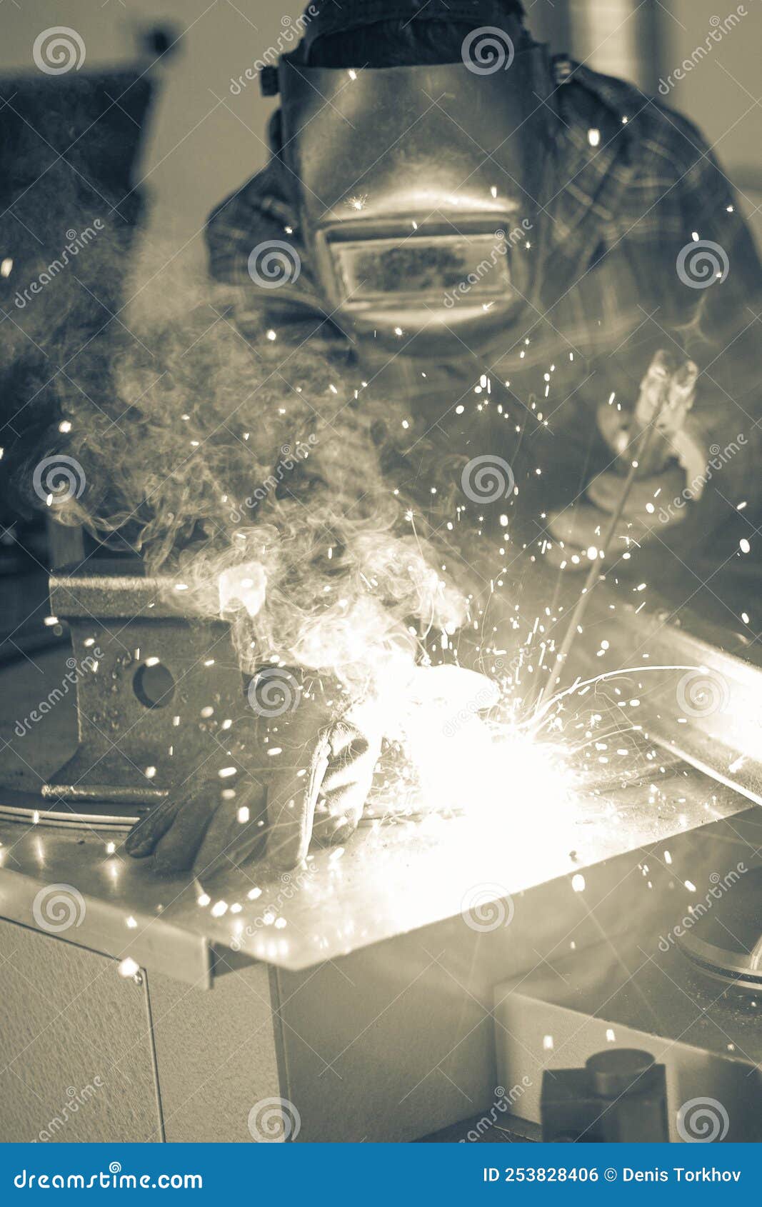 Welder Performing His Work at a Stationary Post for Electric Arc ...