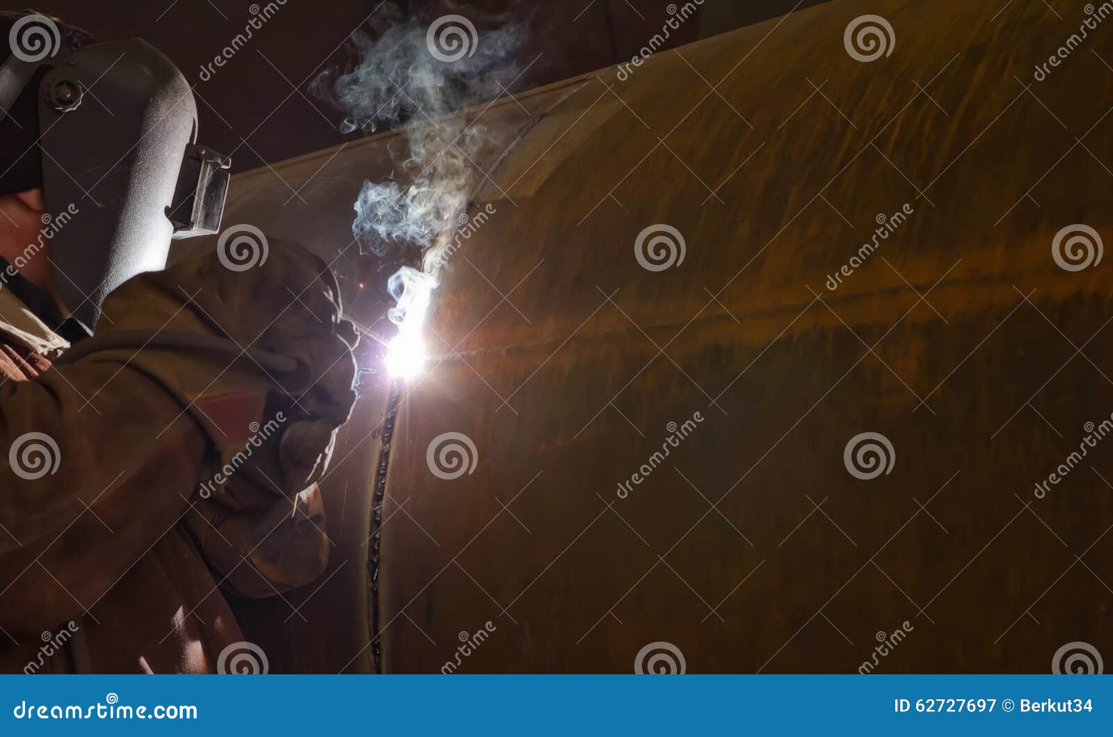 Welder Performs Welding Large Diameter Pipe Stock Image - Image of ...