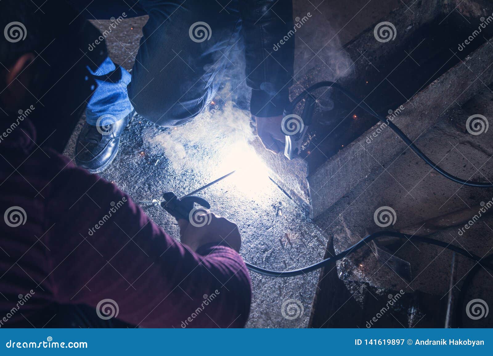 Welder Performs Welding Work on Metal in Protective Mask Stock Image ...