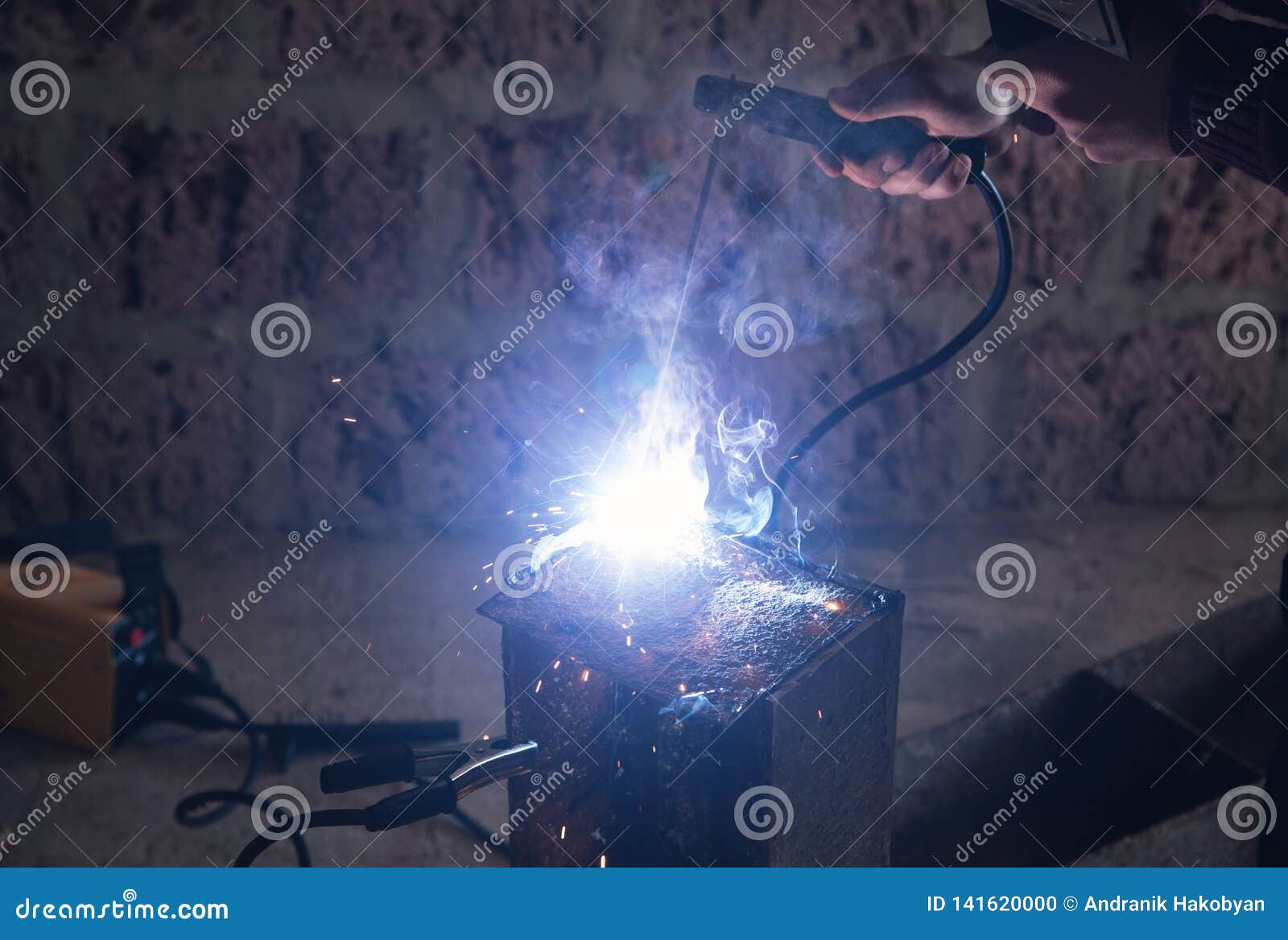 Welder Performs Welding Work on Metal in Protective Mask Stock Photo ...