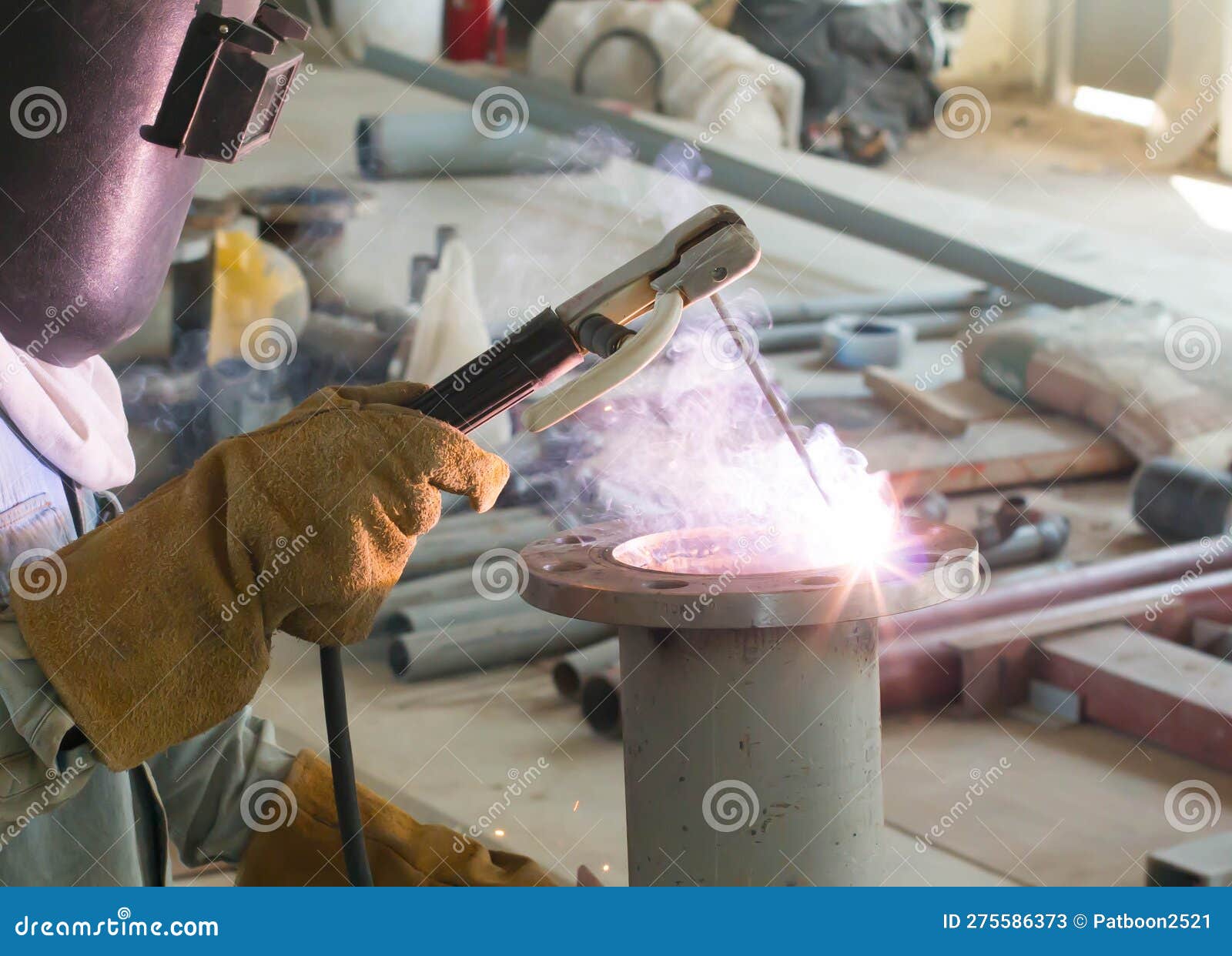 Welder Performs Welding Work Semi-automatic Electric Arc Welding. MIG ...