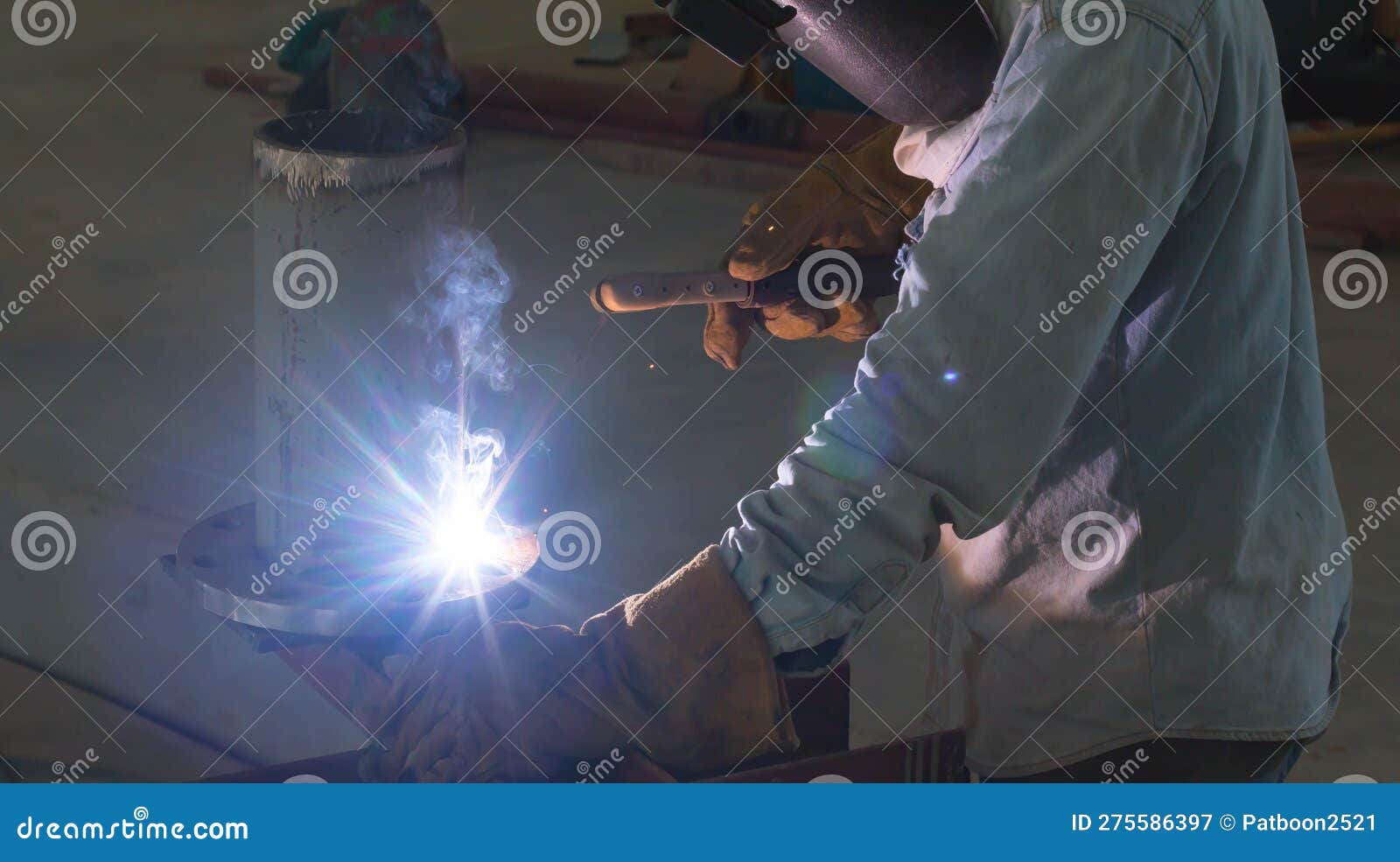 Welder Performs Welding Work Semi-automatic Electric Arc Welding. MIG ...