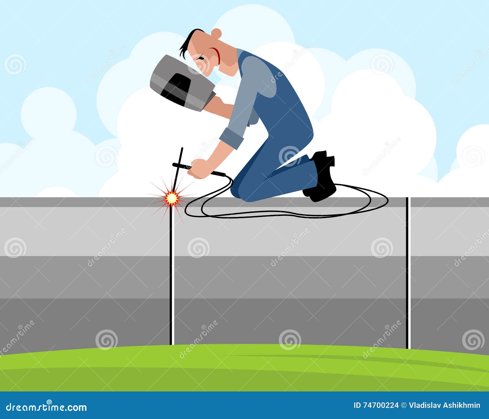 Welders On A Pipe Cartoon Vector | CartoonDealer.com #57904415
