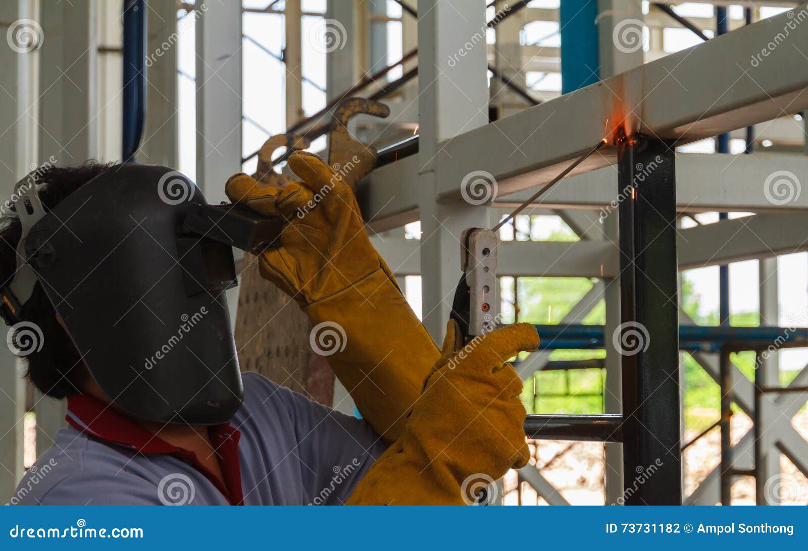 Welder in Position Over Head Action. Stock Photo - Image of industrial ...