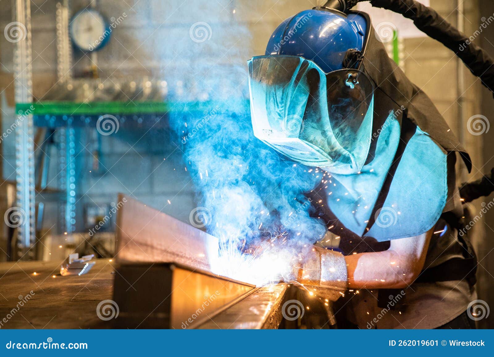 Welder in the Process of Welding in a Factory Stock Image - Image of ...