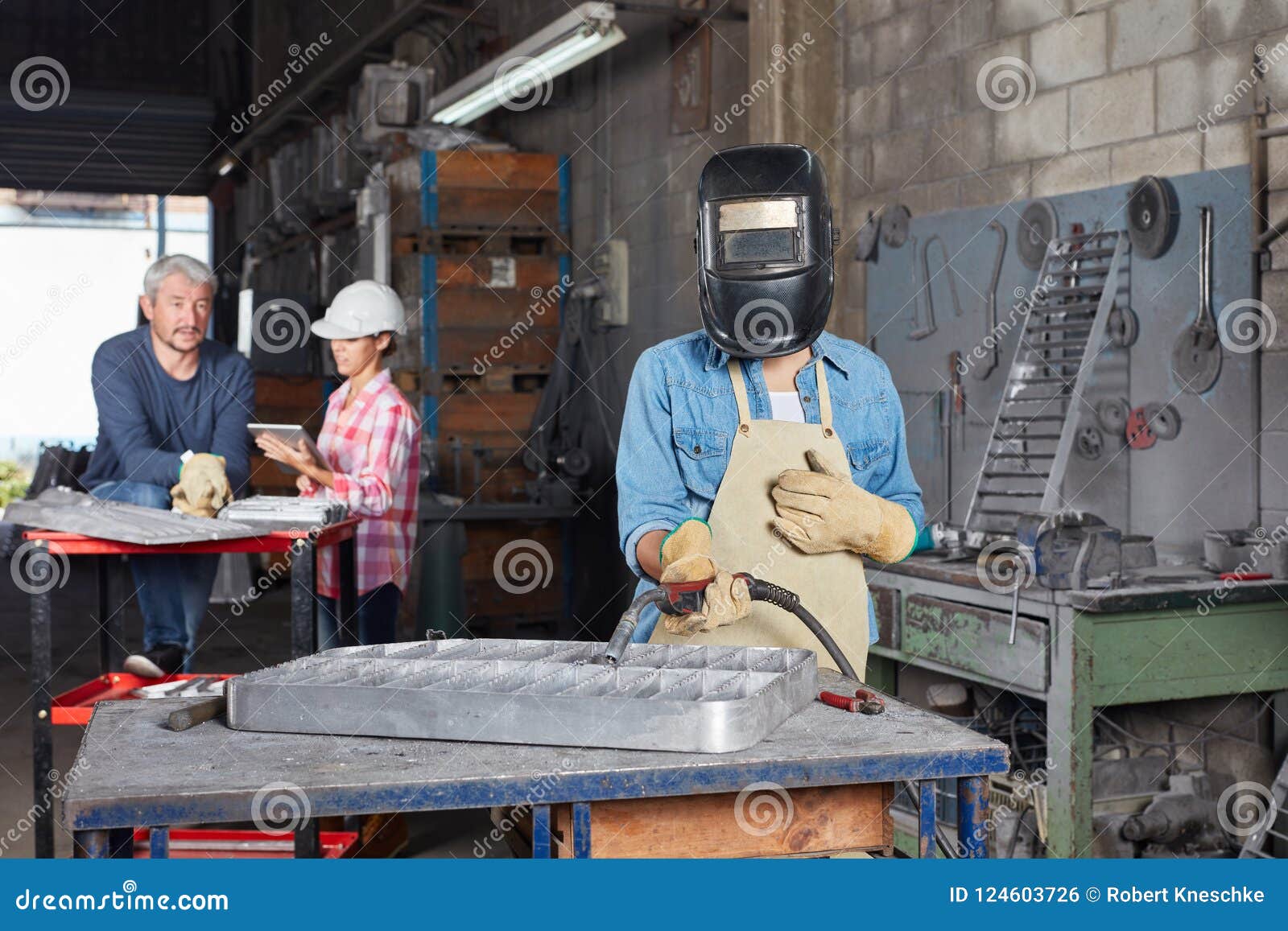 Welder in Apprentice Lesson in Workshop Stock Photo - Image of mold ...