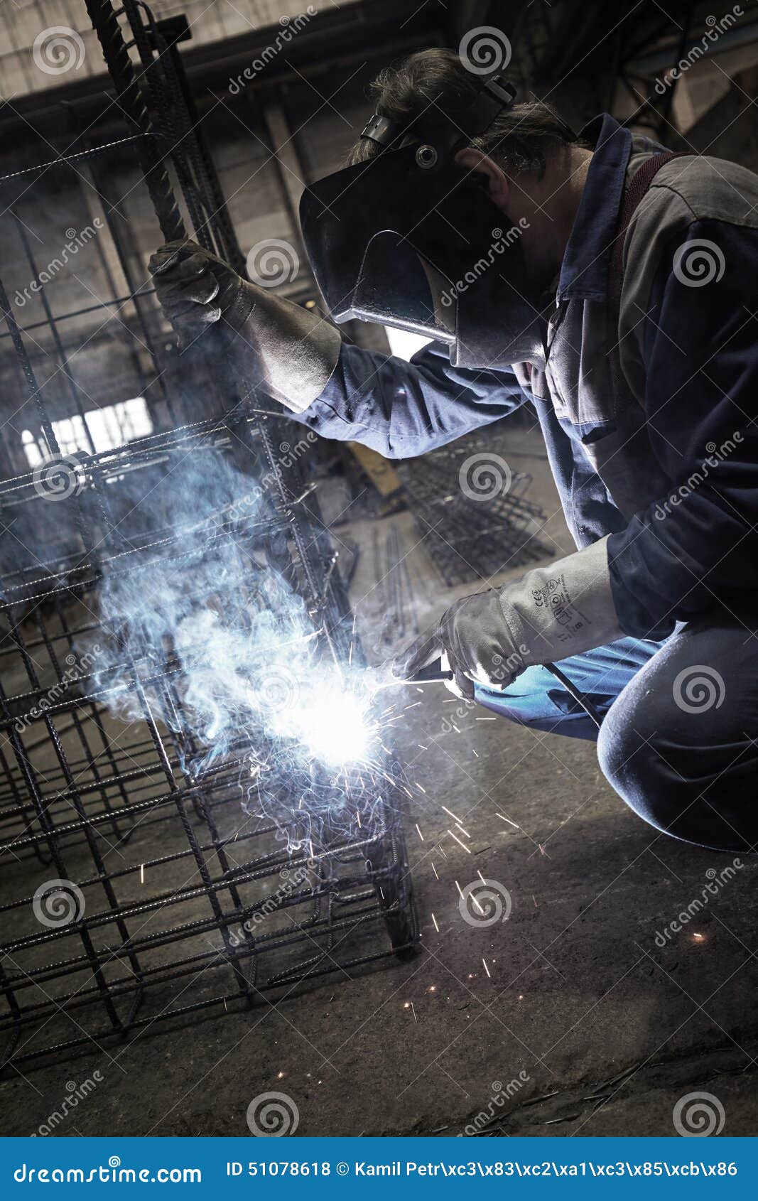 Welder with Protective Mask Welding Reinforcement Bars Stock Photo ...