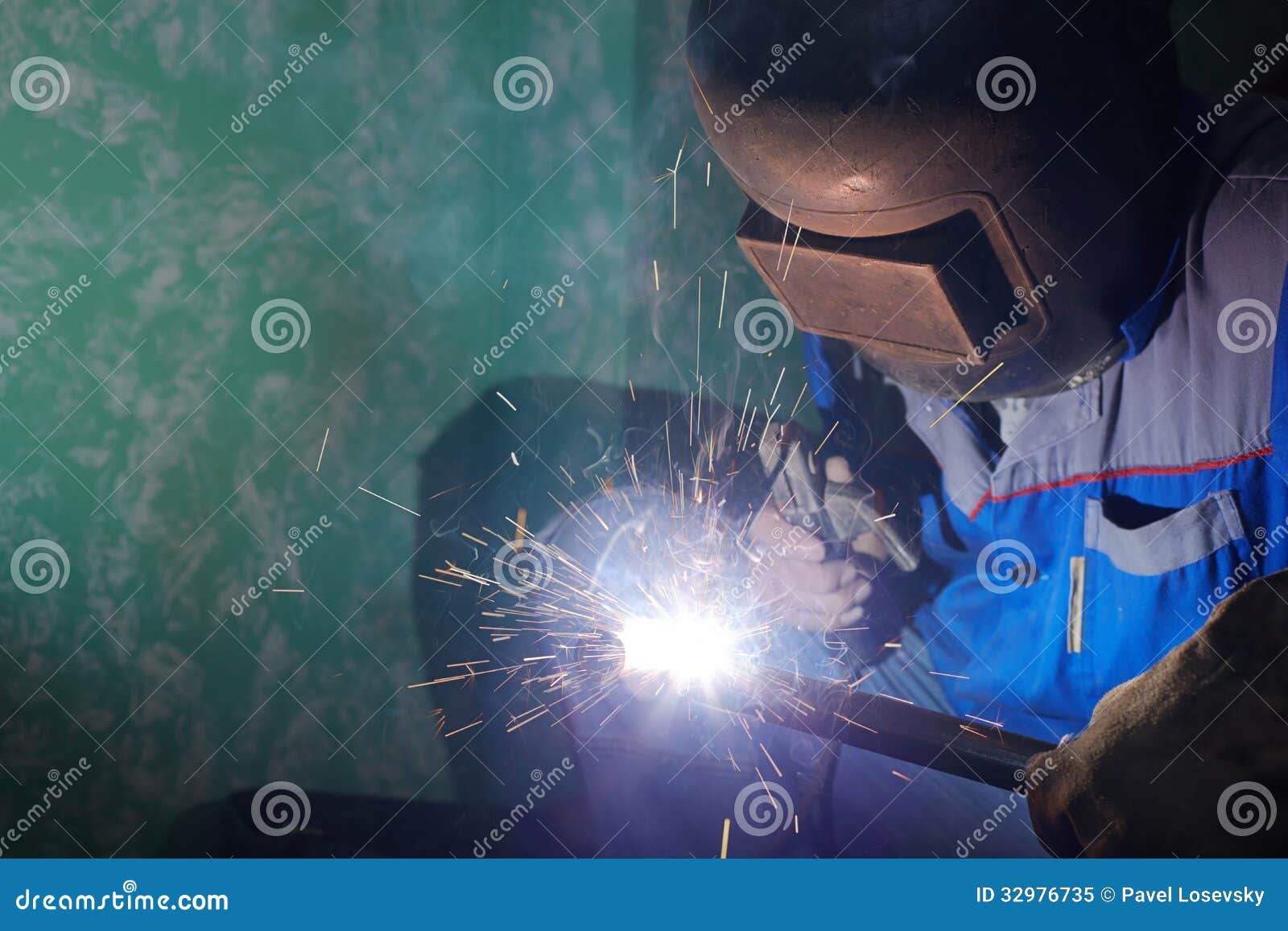 Welder in Protective Suit and Mask Welds Stock Image - Image of ...