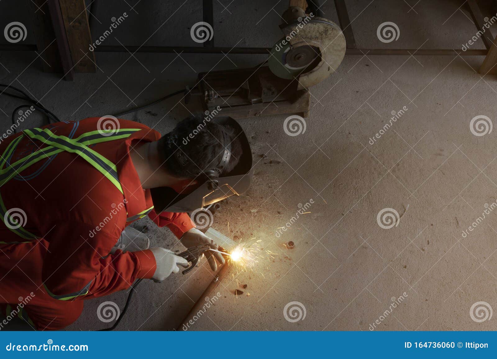 Welder with Protective Uniform Welding Metal Stock Photo - Image of ...