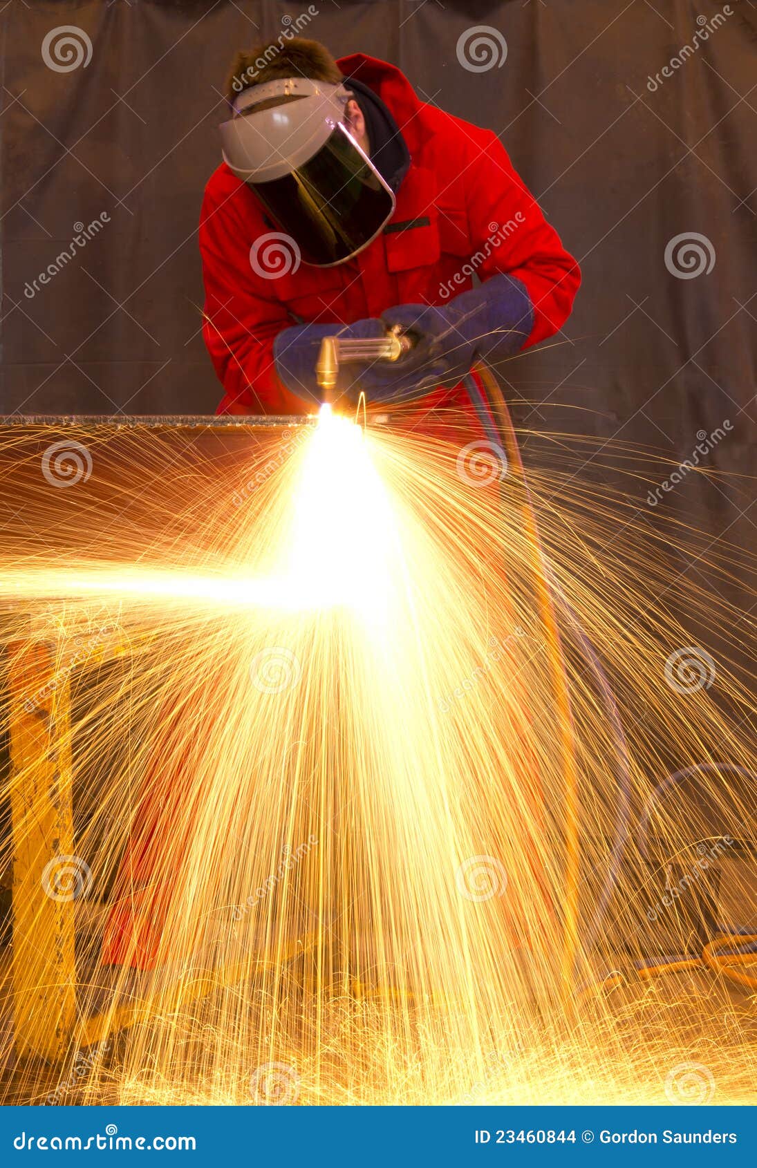 Welder in Red Creates Huge Orange Sparks Stock Photo - Image of color ...