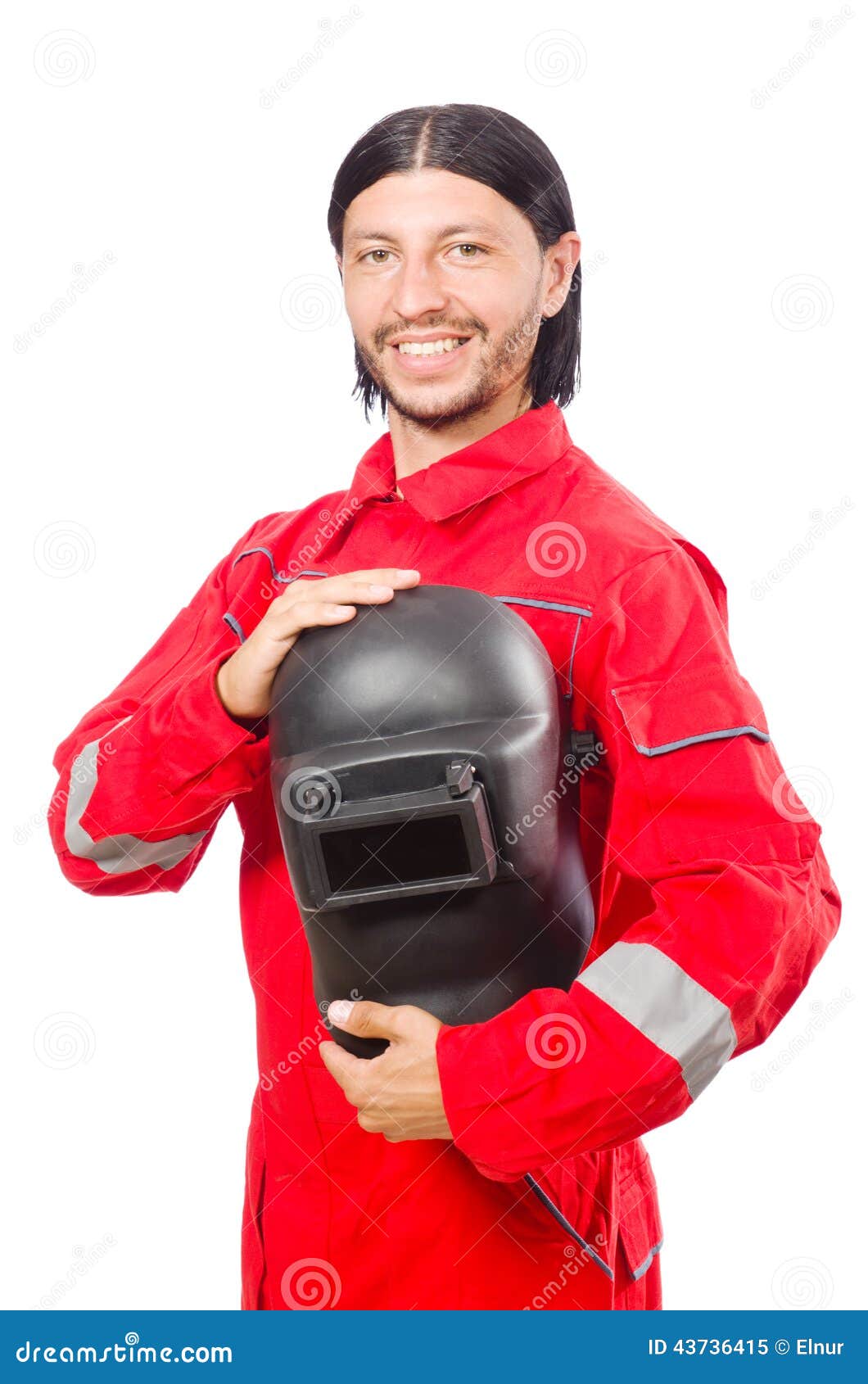 Welder in red overalls stock image. Image of metal, labor - 43736415