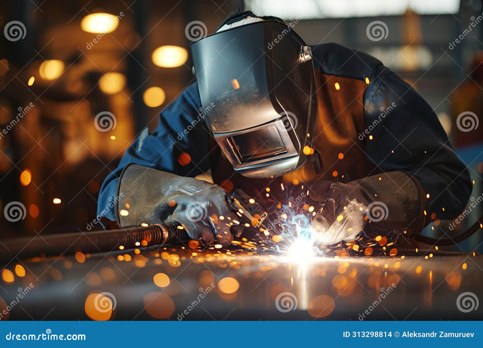 Welder Using Gas Welding Gear, Welder and Bright Sparks. Production and ...