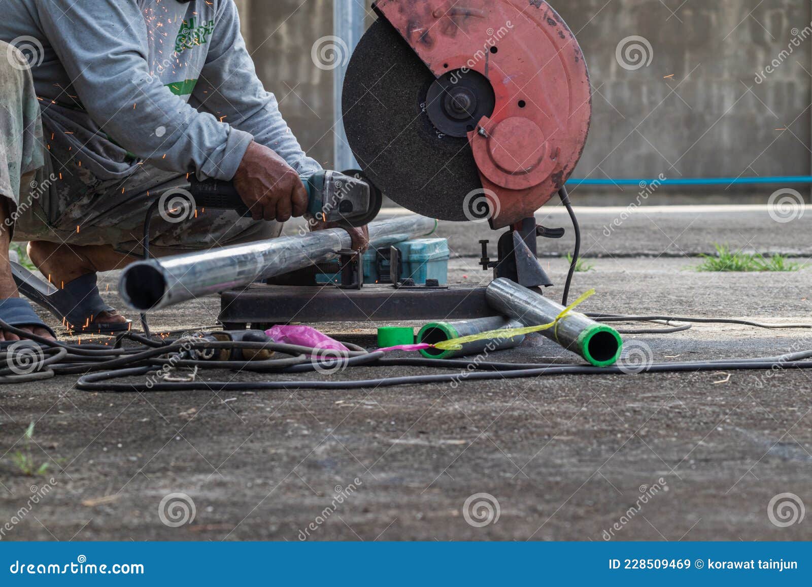 A Welder is Using a Steel Cutter To Weld it Onto the Prepared Steel ...