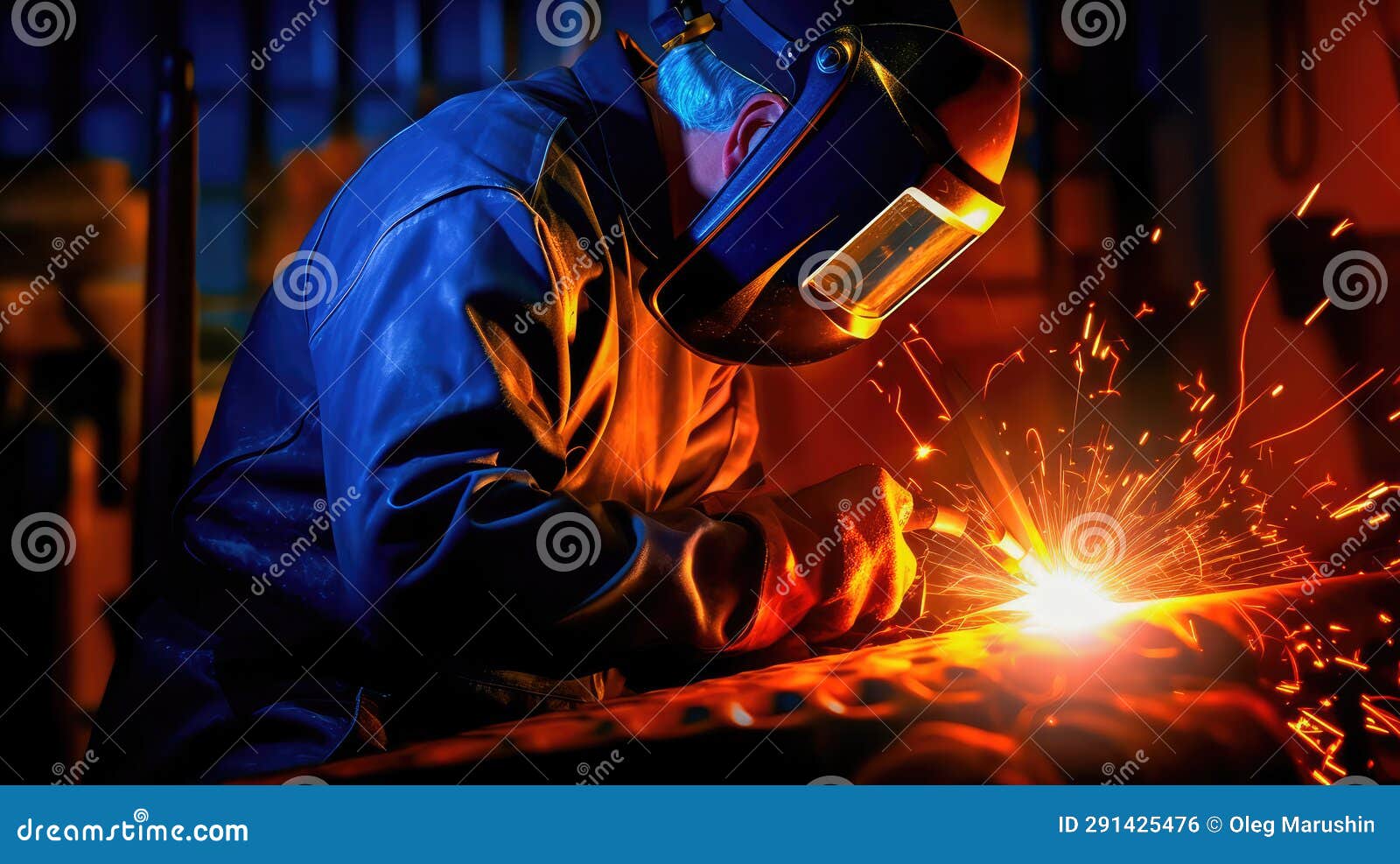 The Welder, Wearing Appropriate Welding Protective Equipment, Performs ...