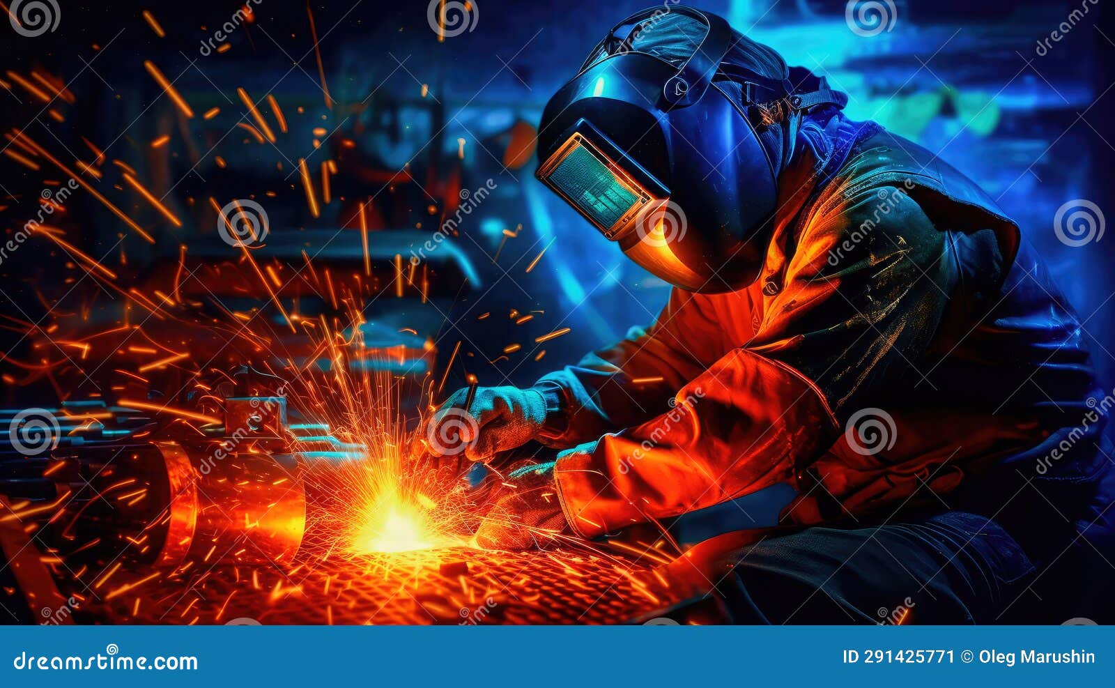 The Welder, Wearing Appropriate Welding Protective Equipment, Performs ...