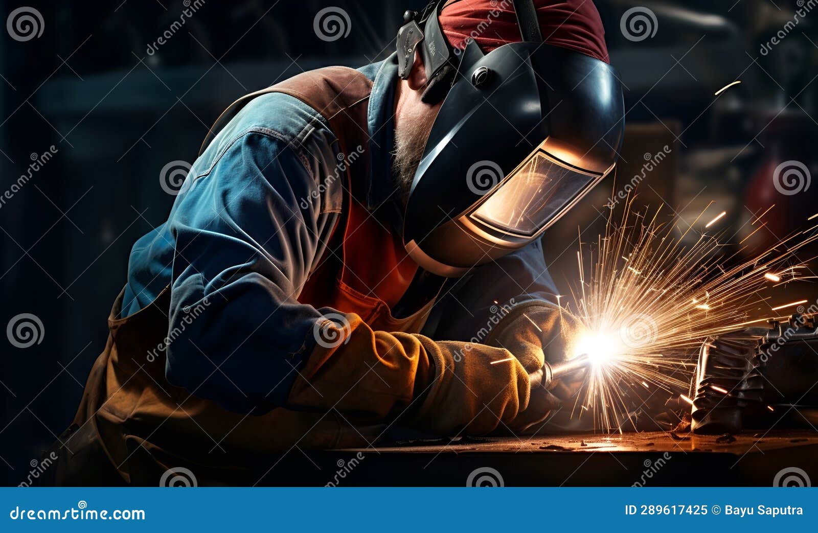 Welder Wearing Helmet Welding with Sparks, Ai Generative Stock ...