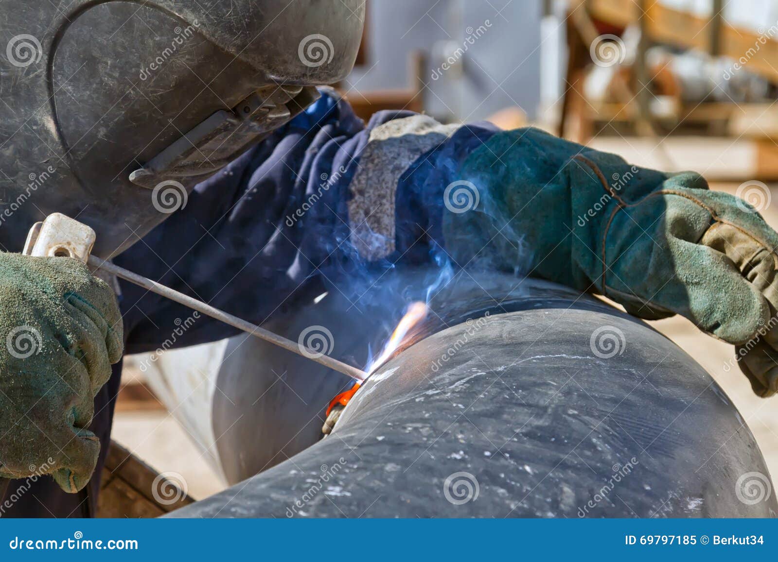 Welder Weld Root Weld from Inside of Big Pipe Stock Image - Image of ...