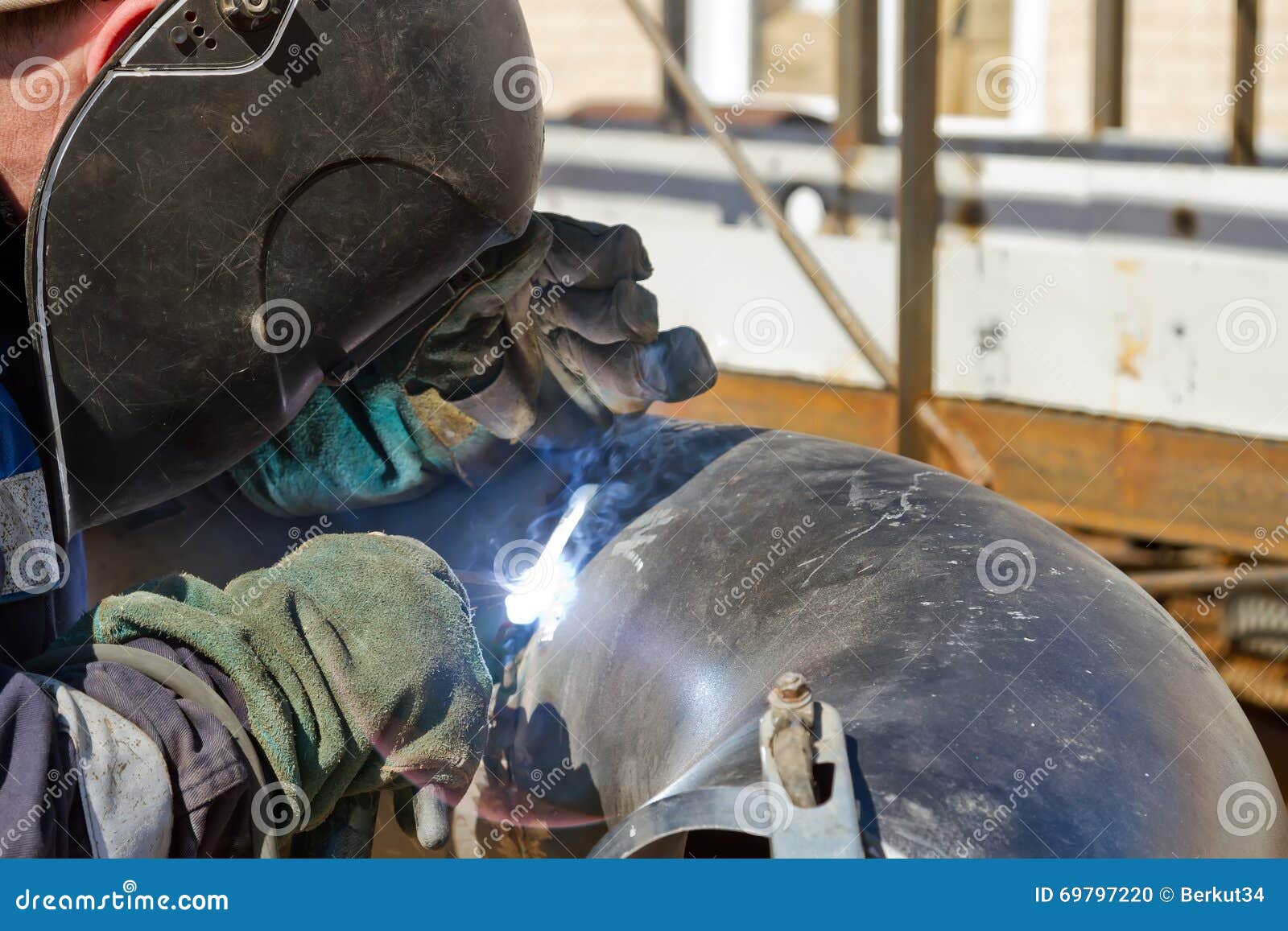 Welder Weld Root Weld from Inside of Big Pipe Stock Photo - Image of ...
