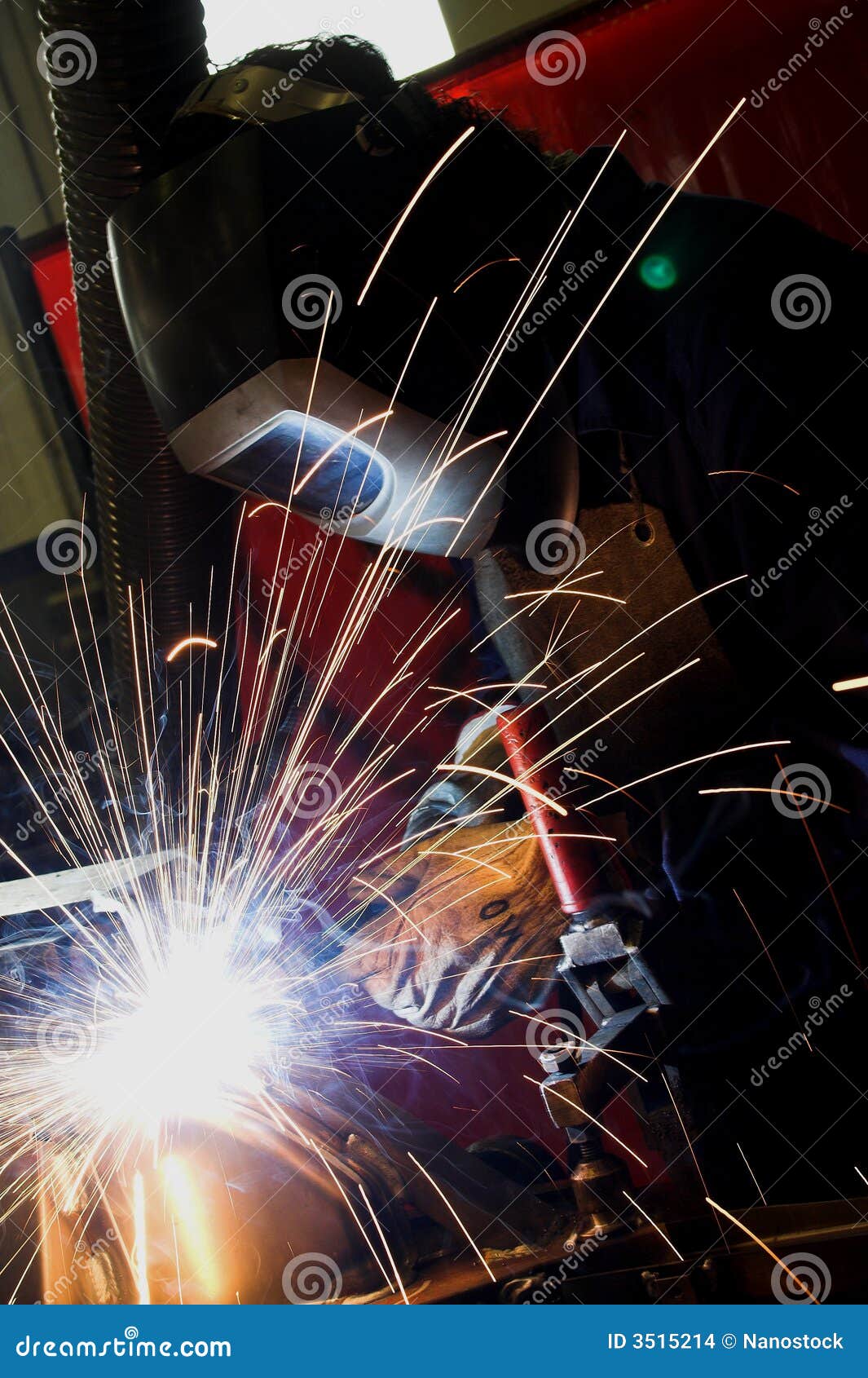 The Welder Is Welding With Shielded Metal Arc Welding SMAW Or Manual ...