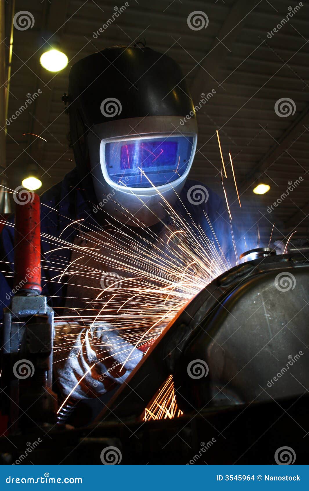 The Welder Is Welding With Shielded Metal Arc Welding SMAW Or Manual ...