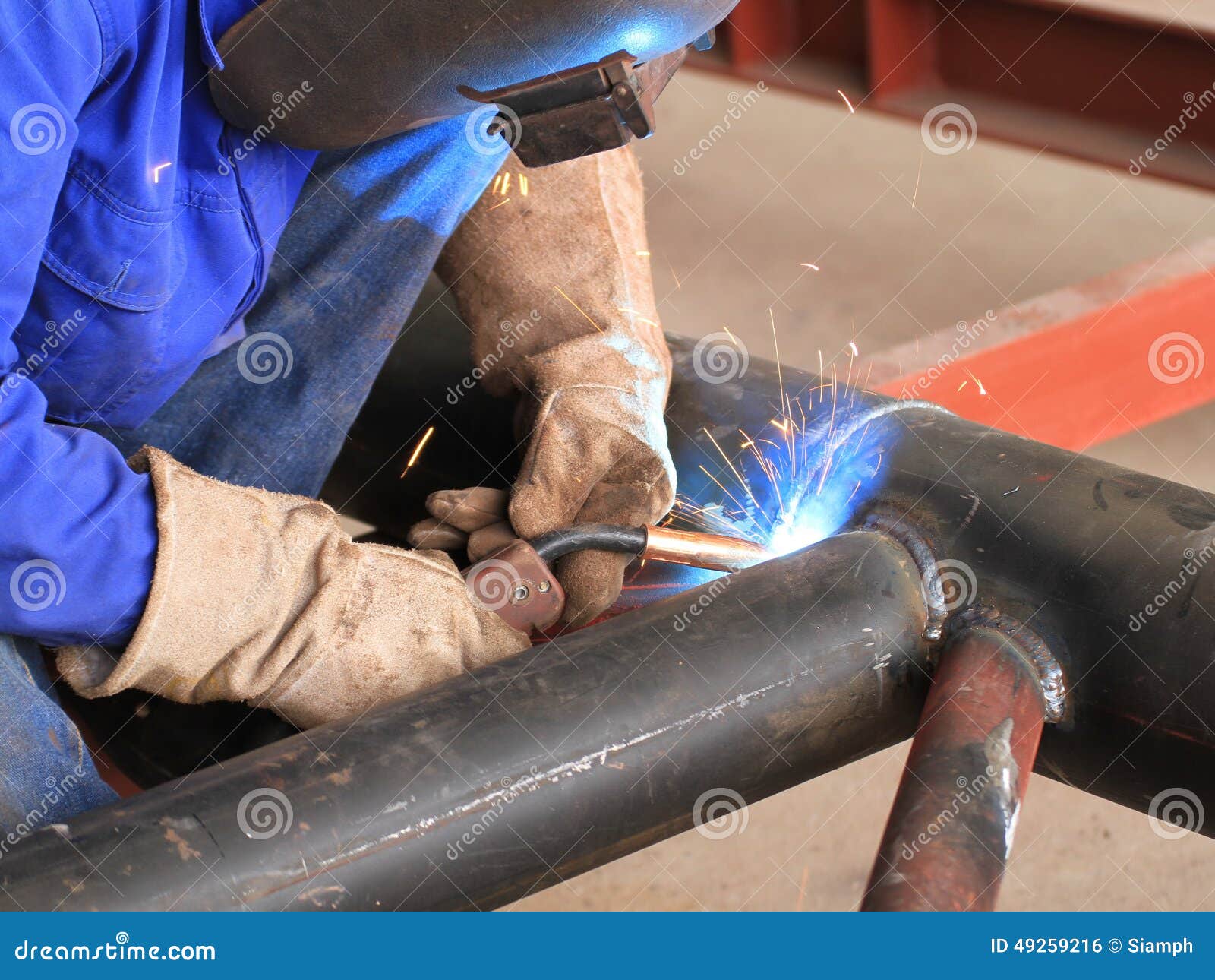 Welder is Welding Pipe Structure with All Safety Stock Photo - Image of ...