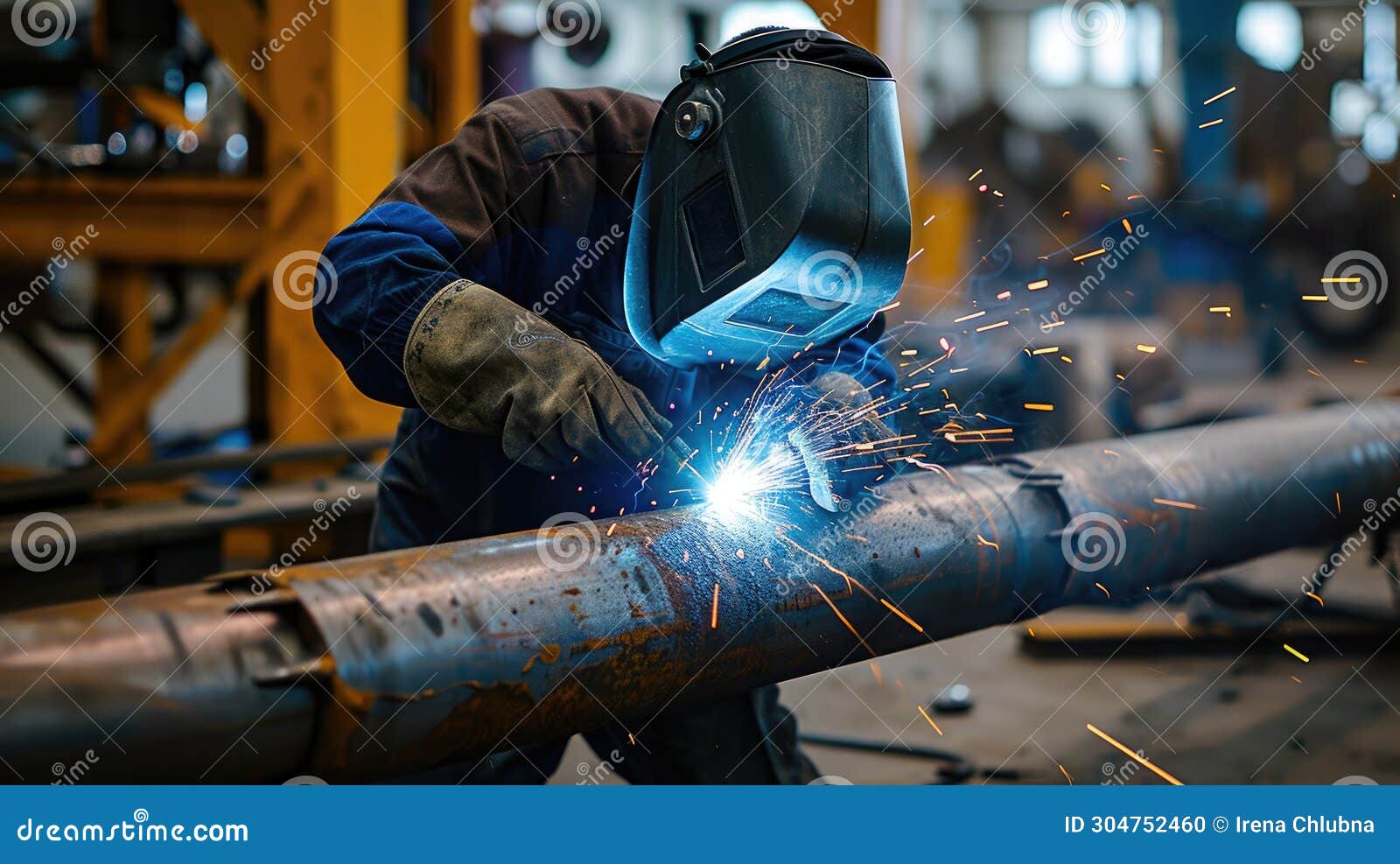 A welder welding a pipe stock illustration. Illustration of spark ...