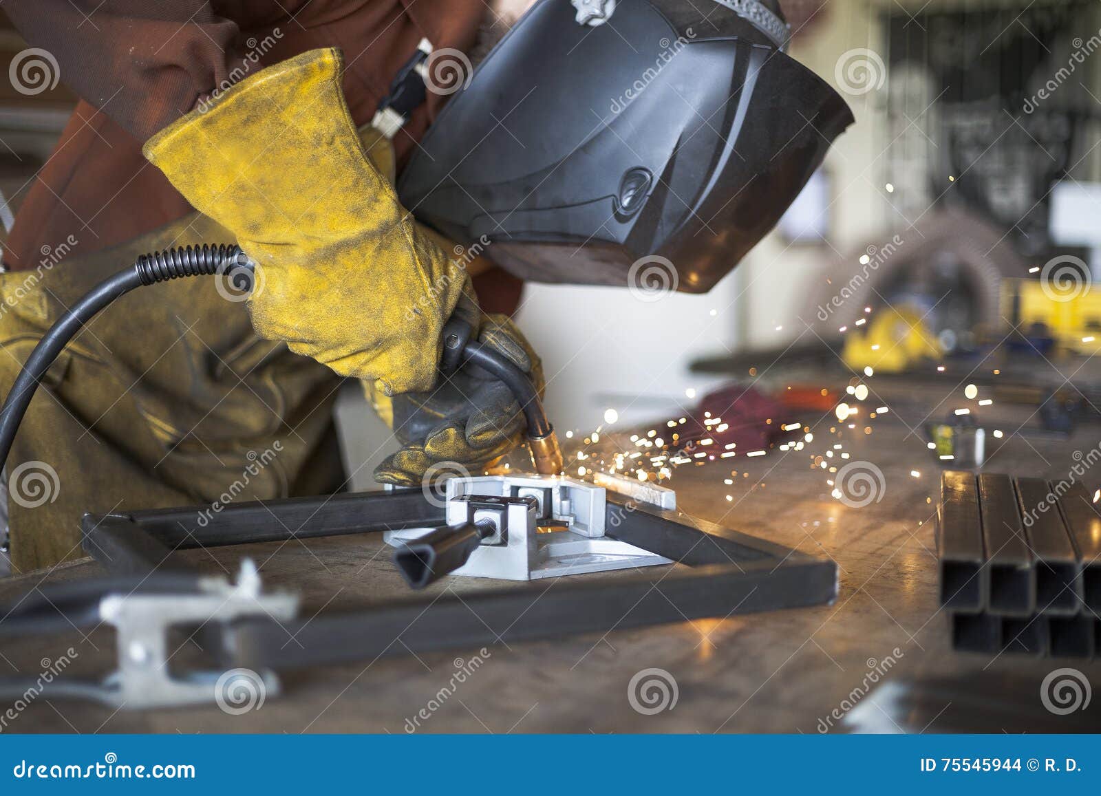 Dirtied Welding Gloves Rest On Table. Stock Image | CartoonDealer.com ...